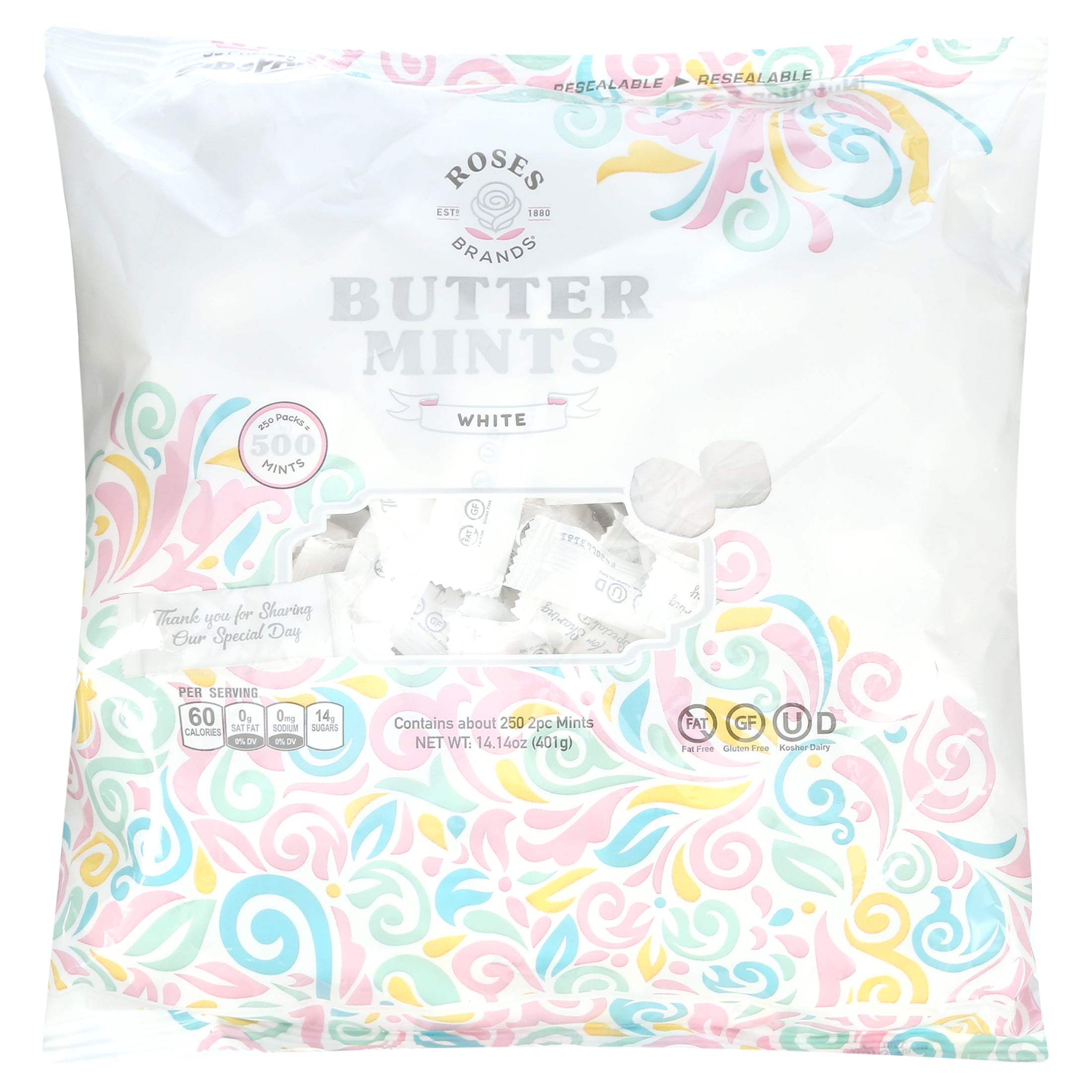 Roses Brands White 2-piece Butter Mint 250 - Walmart.com