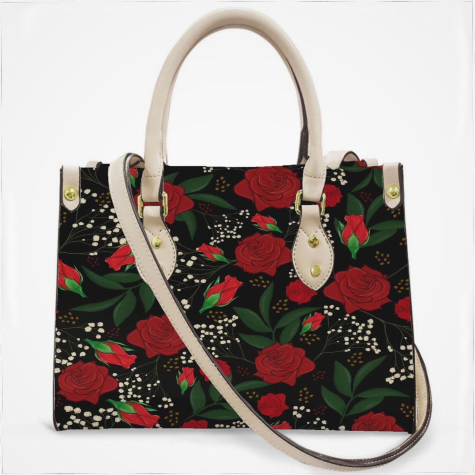 Roses Buds Leaves Black Cross Body Bags For Women Small Leather Female ...