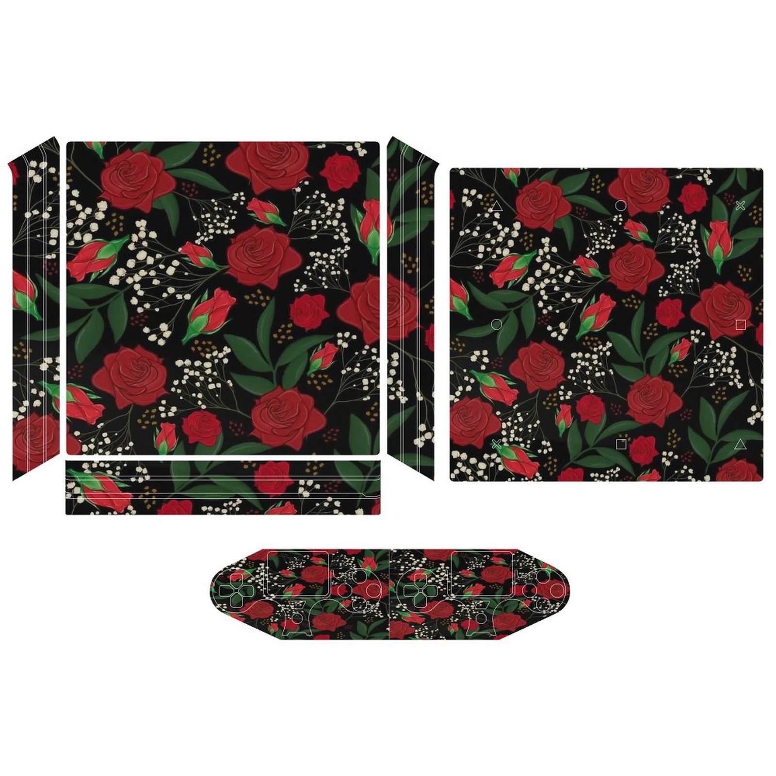 Roses Buds Leaves Black PS4/PS4 Pro/PS4 Slim Skin Sticker For Console ...