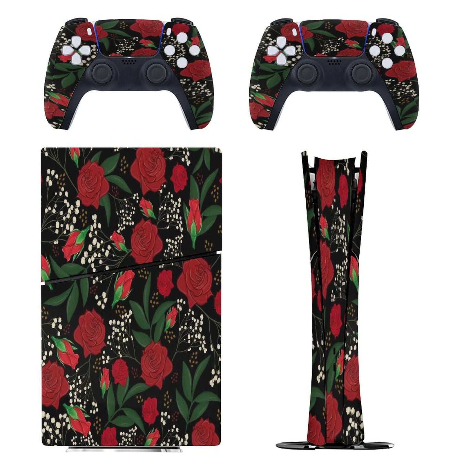 Roses Buds Leaves Black PS5/PS5 Pro/PS5 Slim Digital Disc Skin Sticker ...
