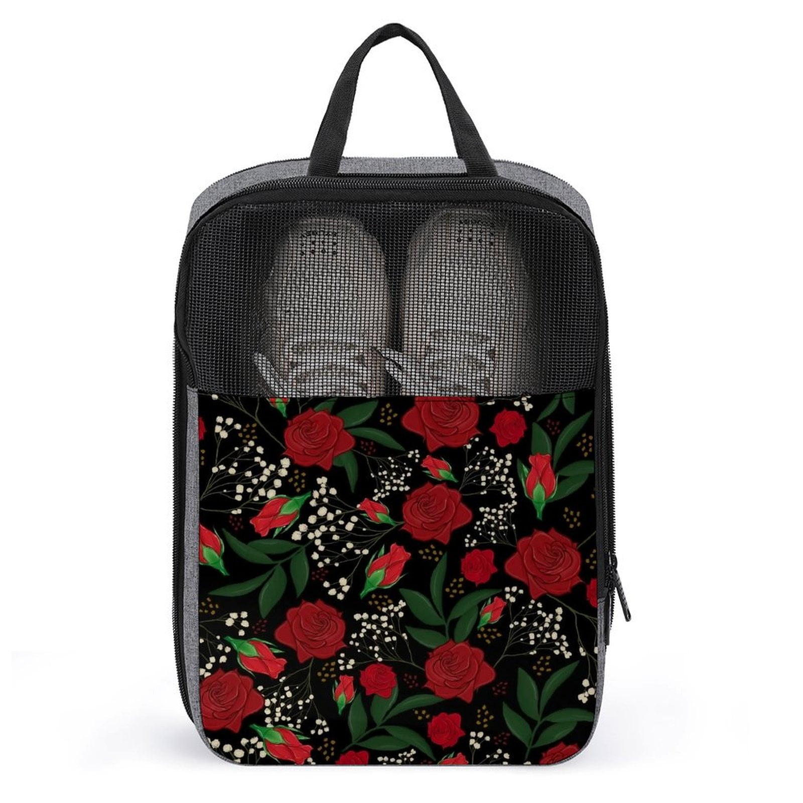 Roses Buds Leaves Black Shoe Bags Shoe Organizer Shoe Storage Pouch for ...