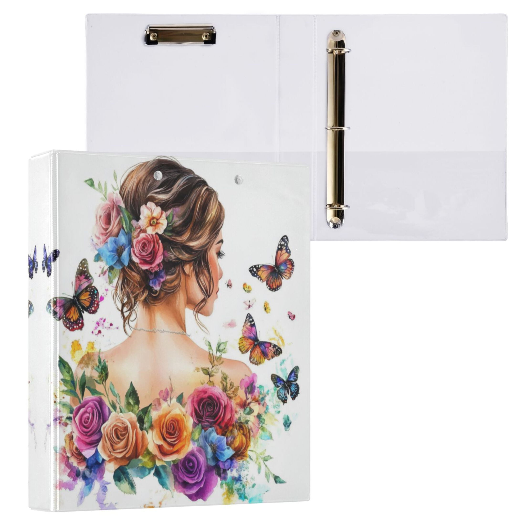 Roses and Butterflies and Beautiful Woman 3 Ring Hardcover Binders 1 ...