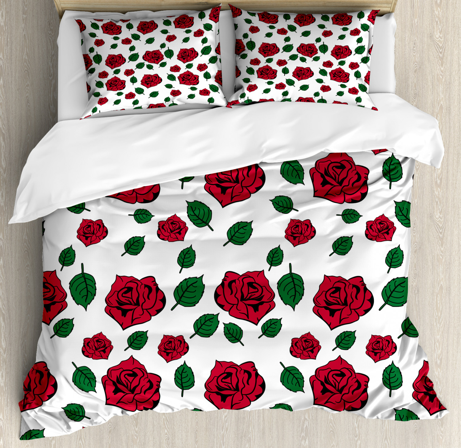 Roses Duvet Cover Set King Size, Sweet Romance Pattern with Big Little ...