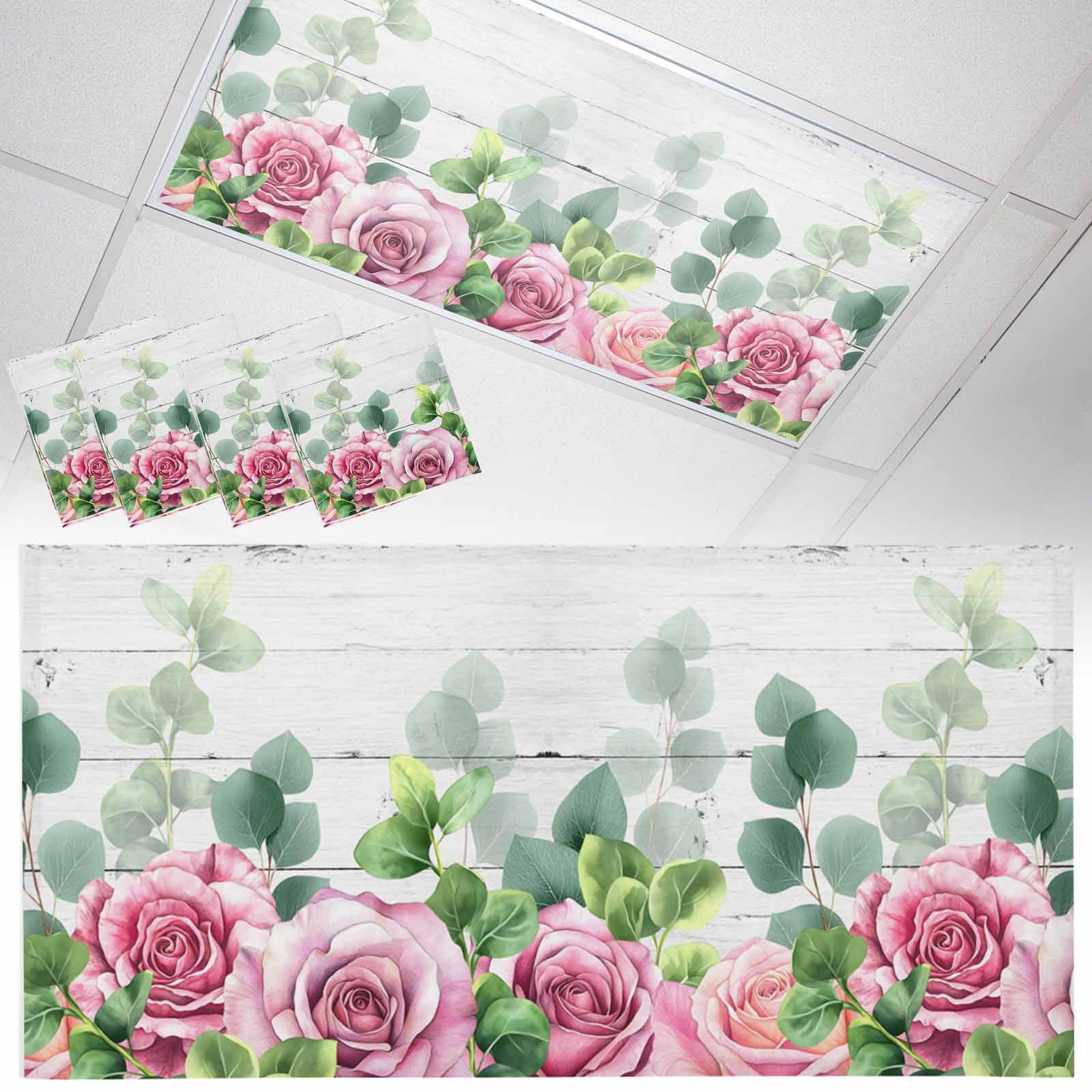Roses Eucalyptus Leaf Fluorescent Light Covers Spring Watercolor Floral ...