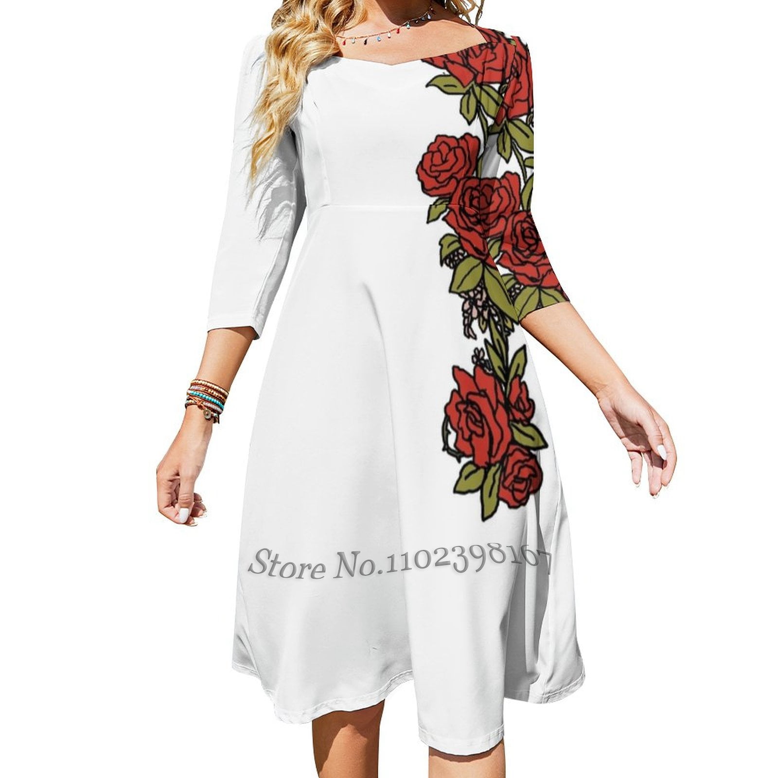 Roses Evening Party Dresses Midi Sexy Dress Female Sweet One Piece ...