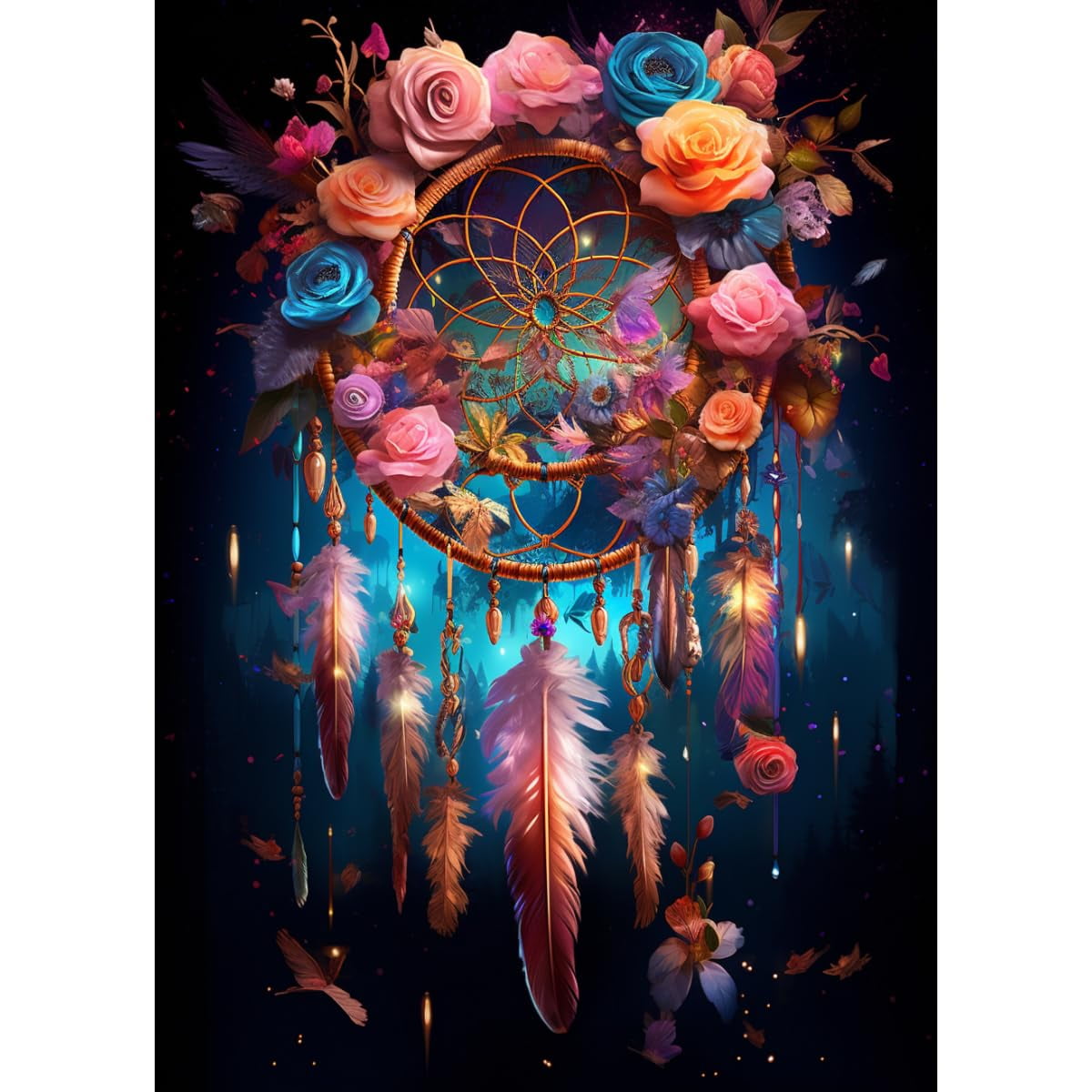 Roses and Feathers Dream Catcher DIY 5D Diamond Art Paint with Full ...