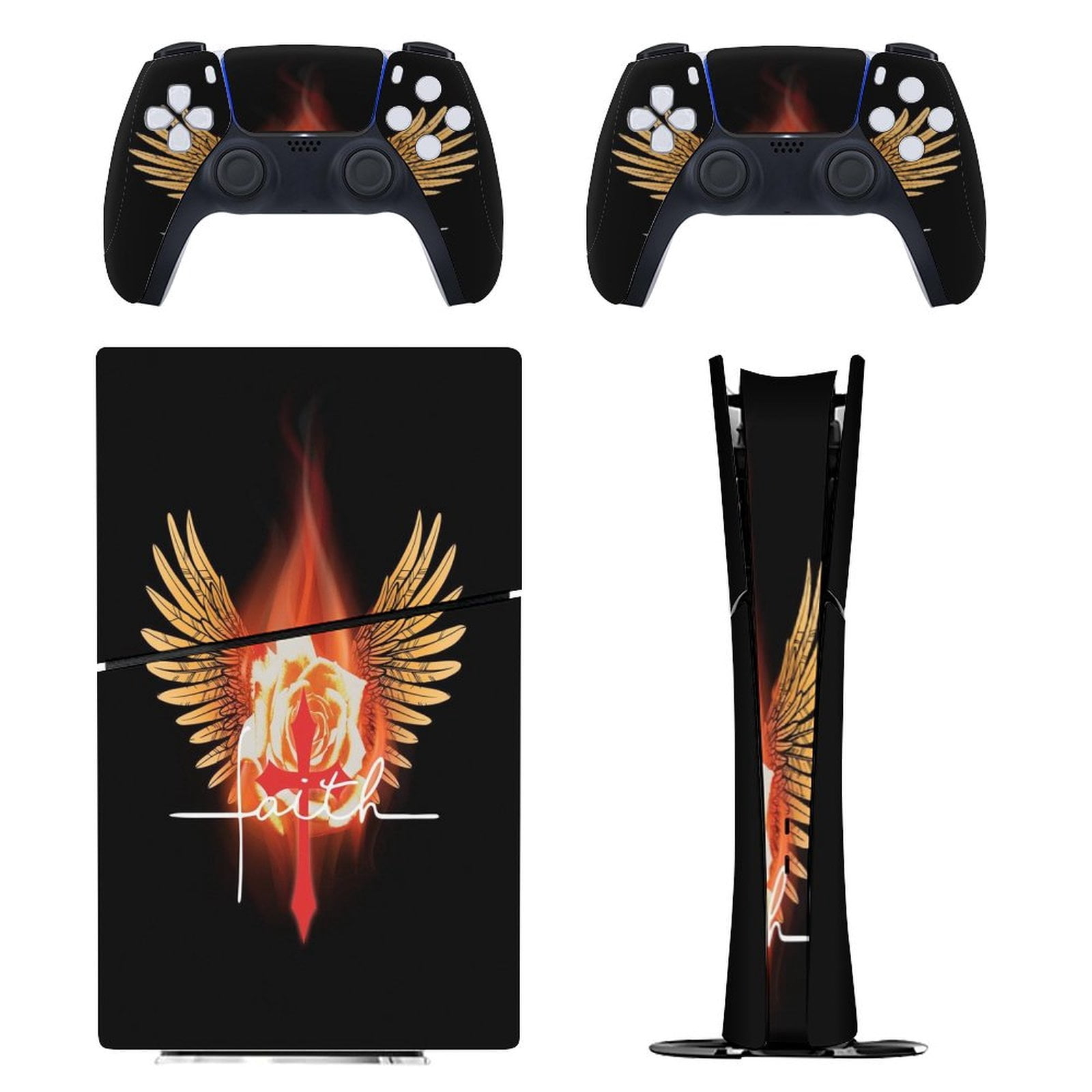 Roses Flame Phoenix Wings Faith PS5/PS5 Slim Digital Disc Skin Sticker ...
