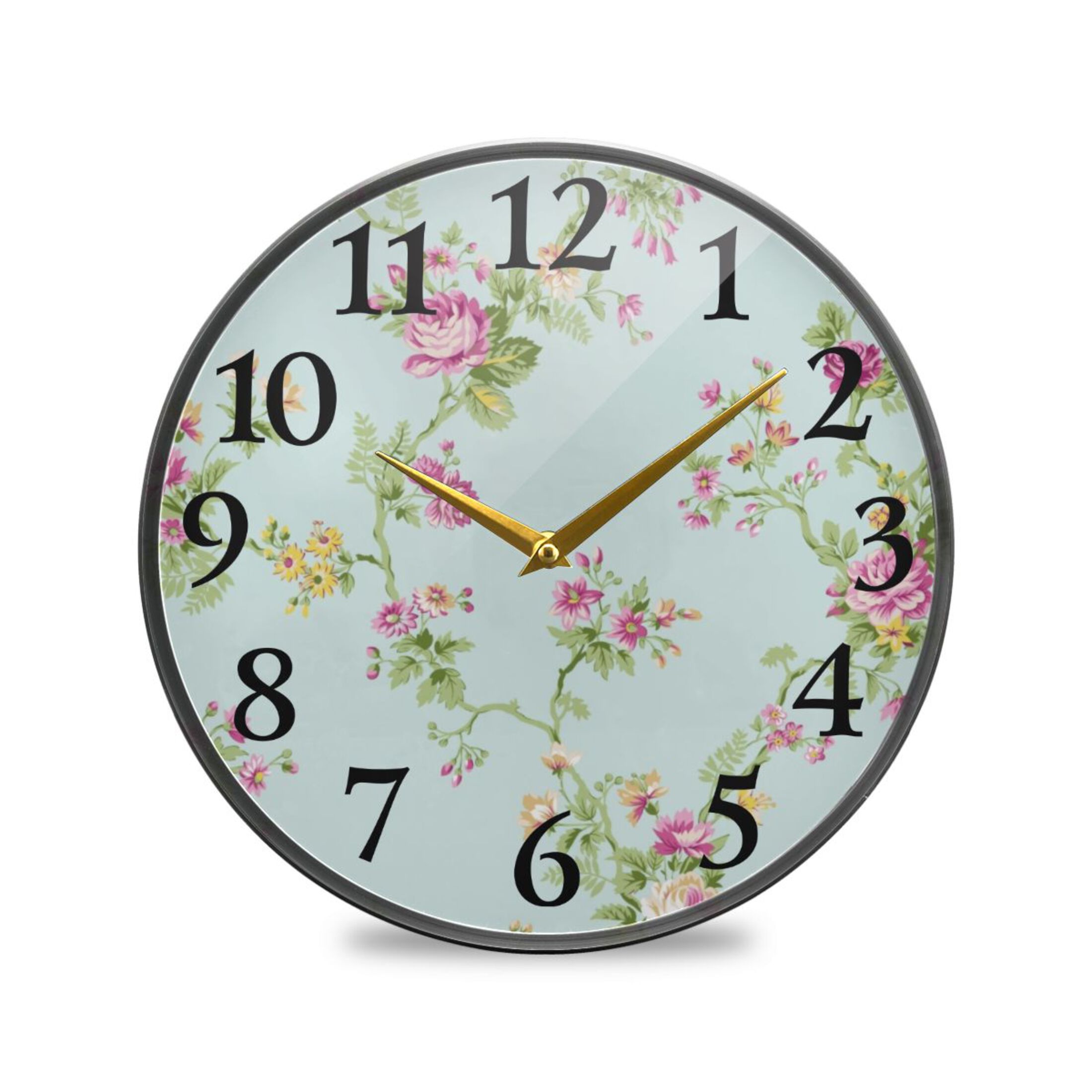 Roses Floral Flowers Wall Clocks Battery Operated 9.5 Inch Round Clock ...