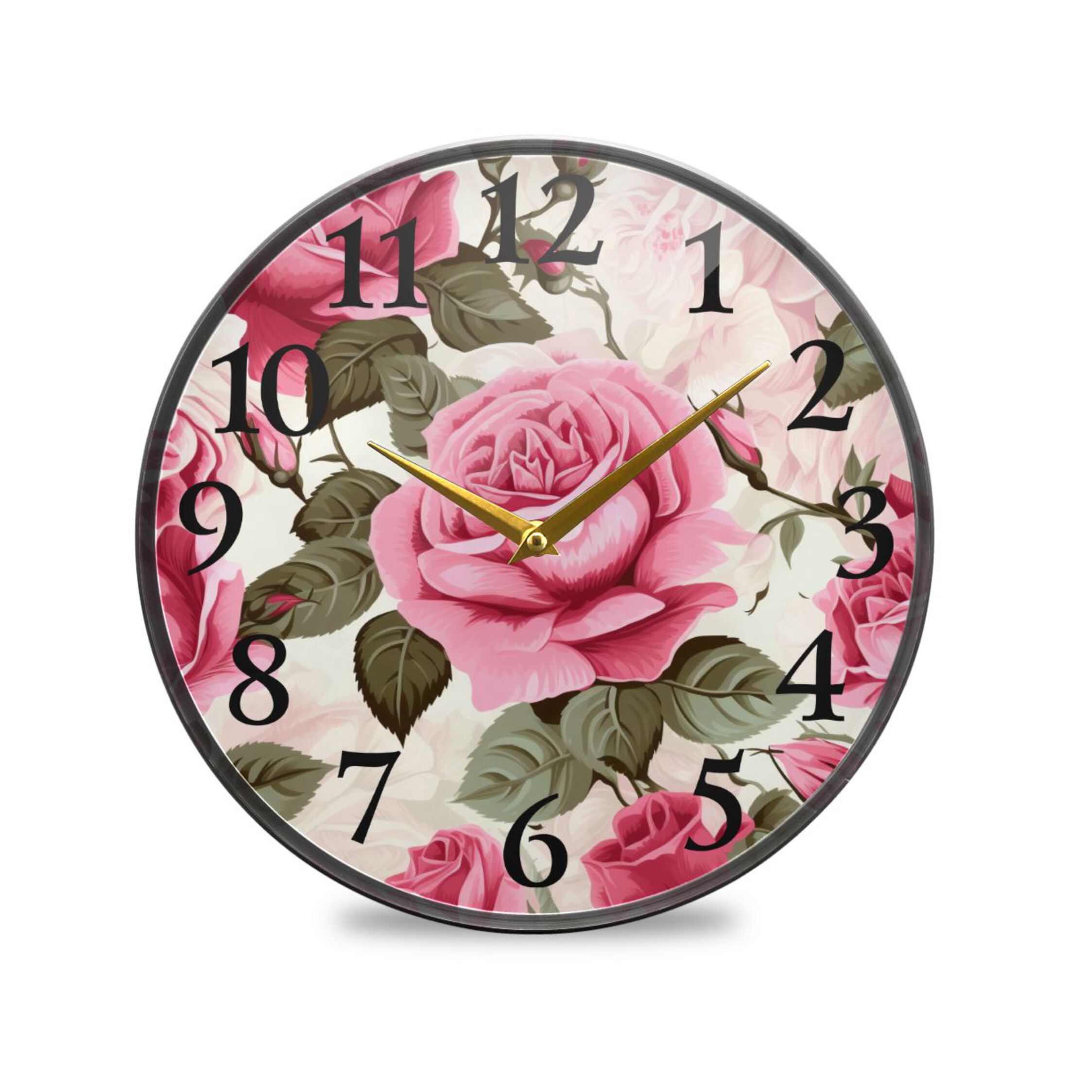 Roses Flower Wall Clocks Battery Operated 11.9 Inch Round Clock Acrylic ...