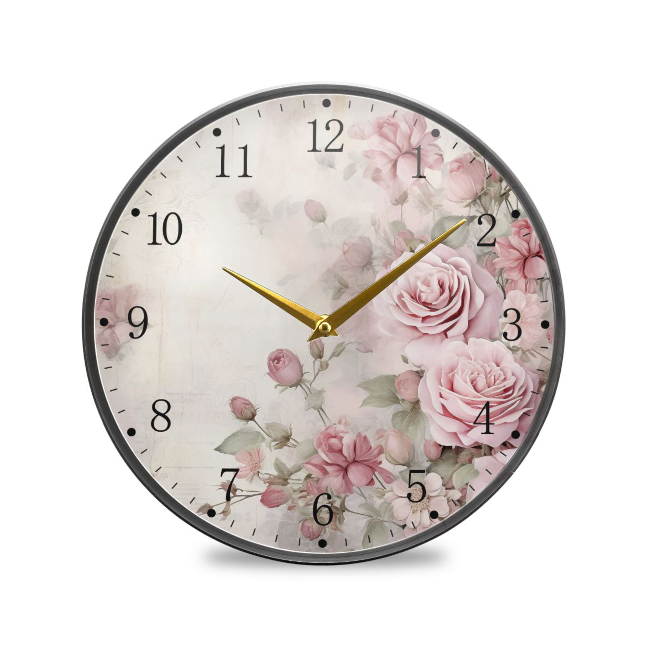 Roses Flowers Acrylic Wall Clocks Quiet Round Clock Battery Operated ...