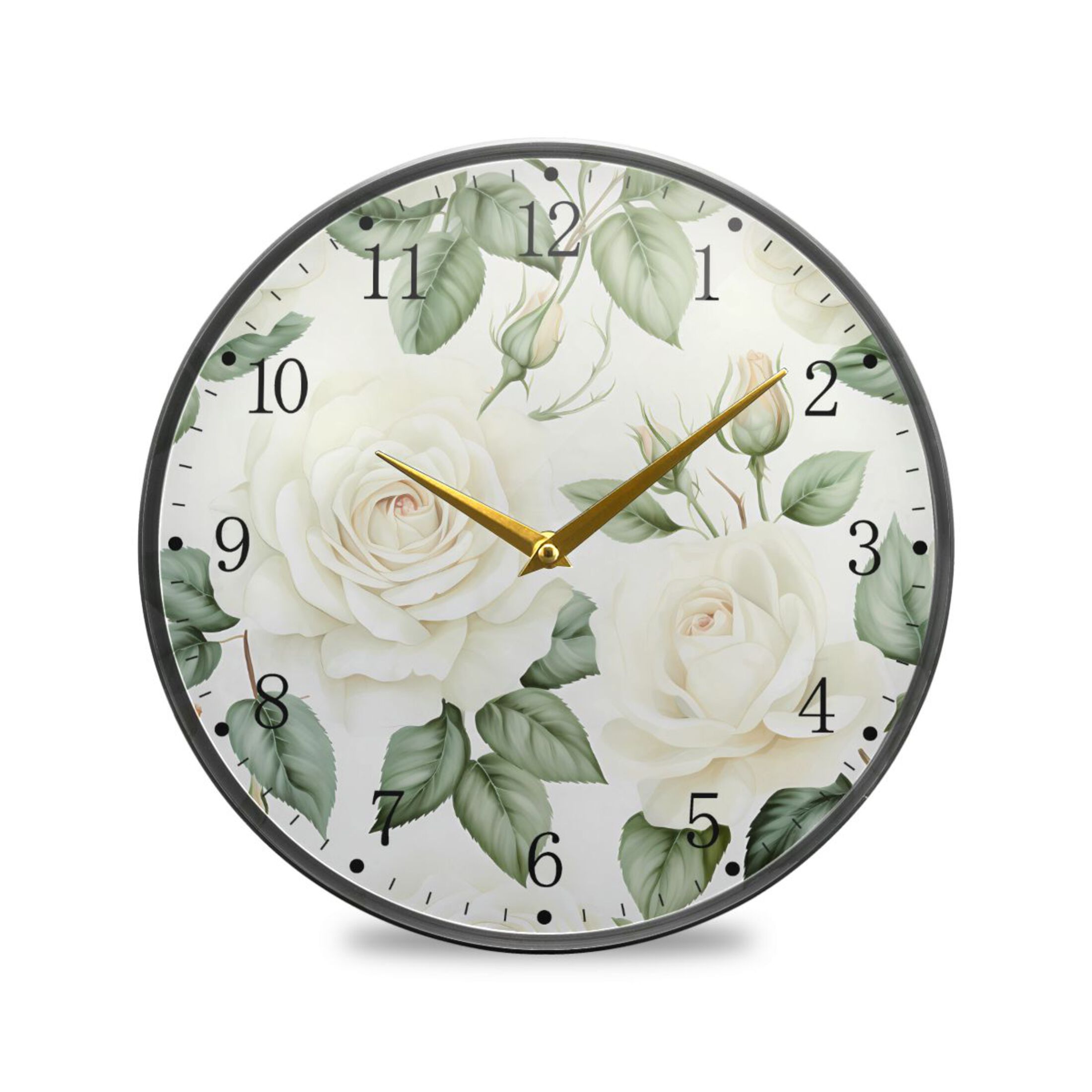 Roses Flowers Leaves Acrylic Wall Clocks Quiet Round Clock Battery ...