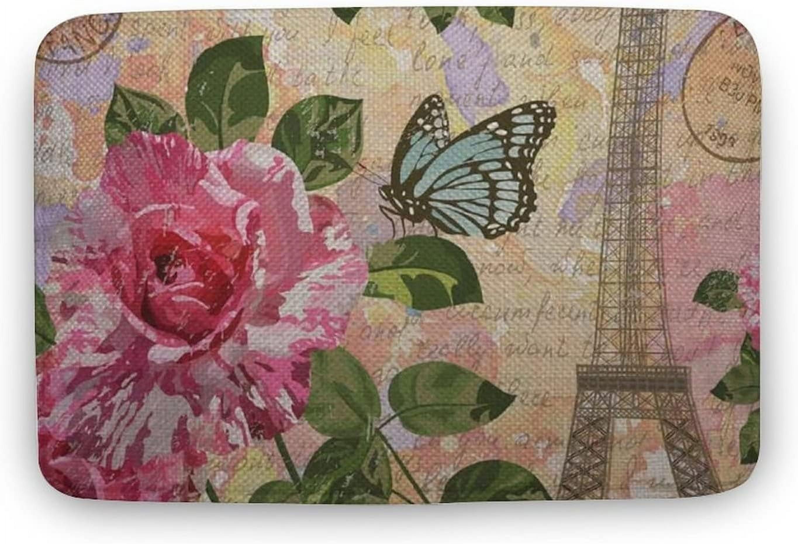 Roses Flowers Paris Eiffel Tower Butterfly Decor Rug for Home Decor ...