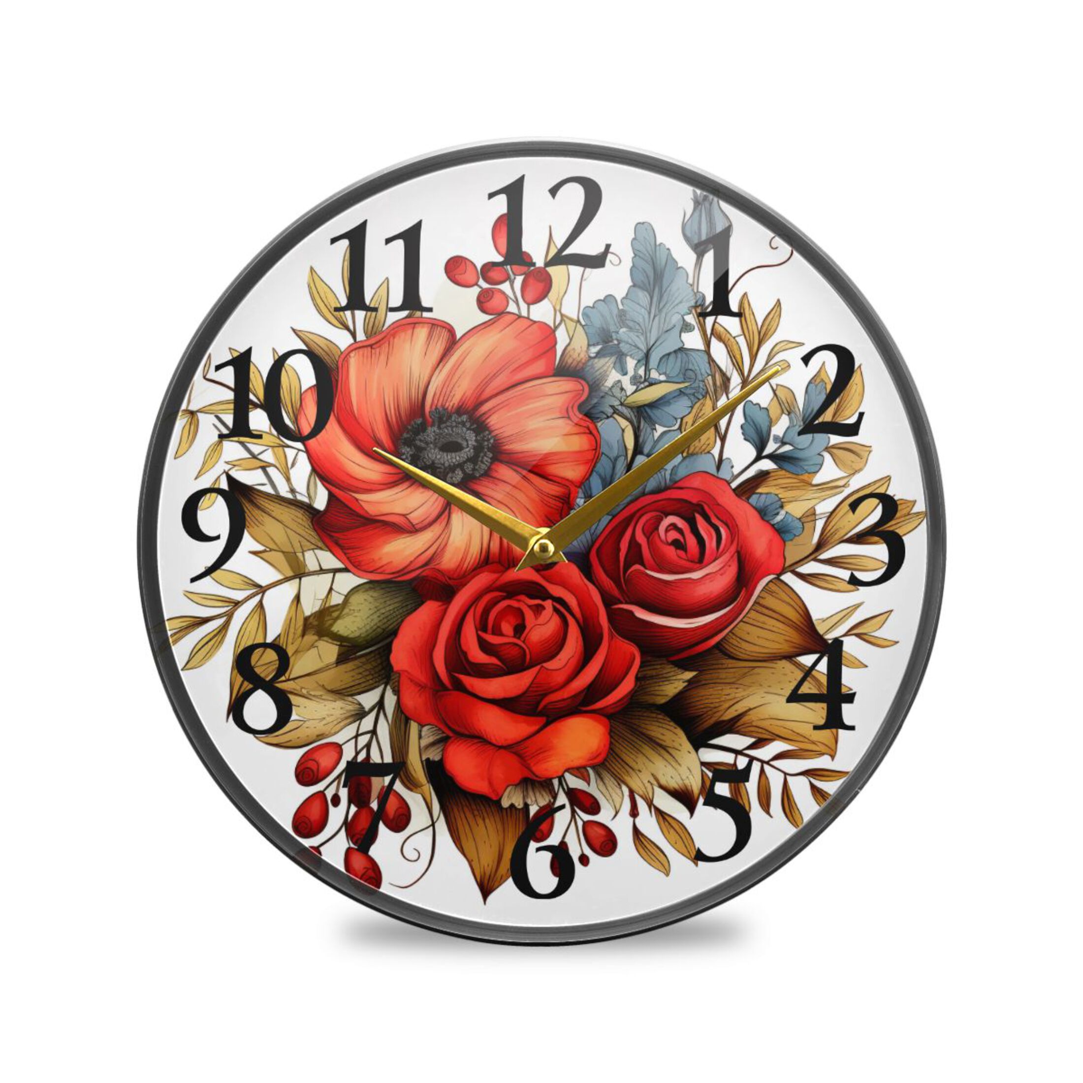 Roses Flowers Wall Clocks Battery Operated 11.9 Inch Round Clock ...