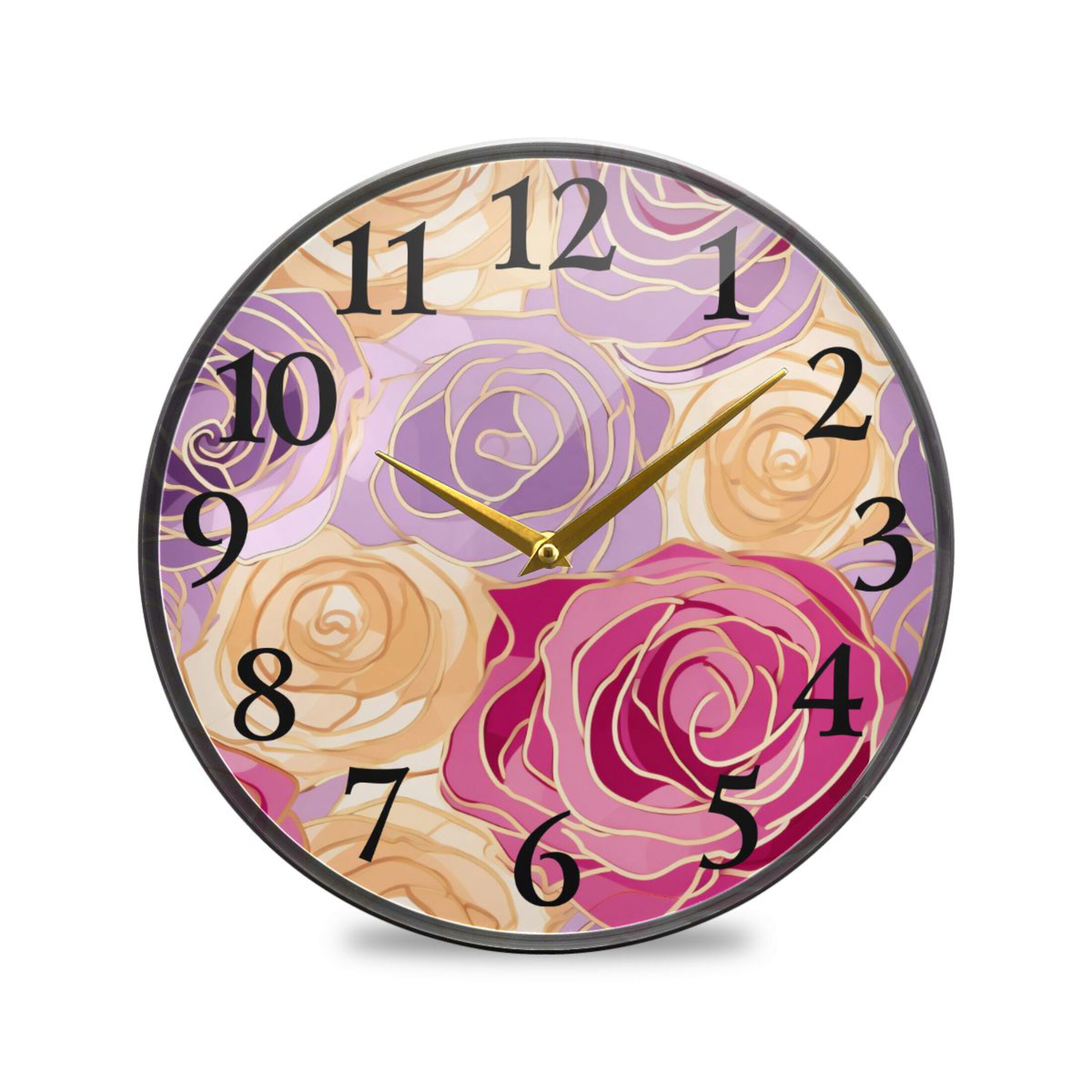 Roses Flowers Wall Clocks Battery Operated 11.9 Inch Round Clock ...