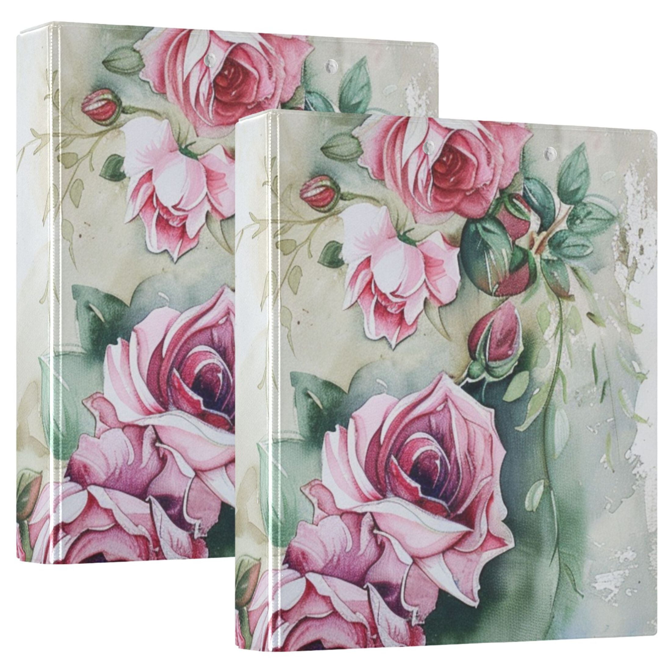 Roses Flowers Watercolor 3 Ring Binders 1.5 inch Hardcover File Folders ...