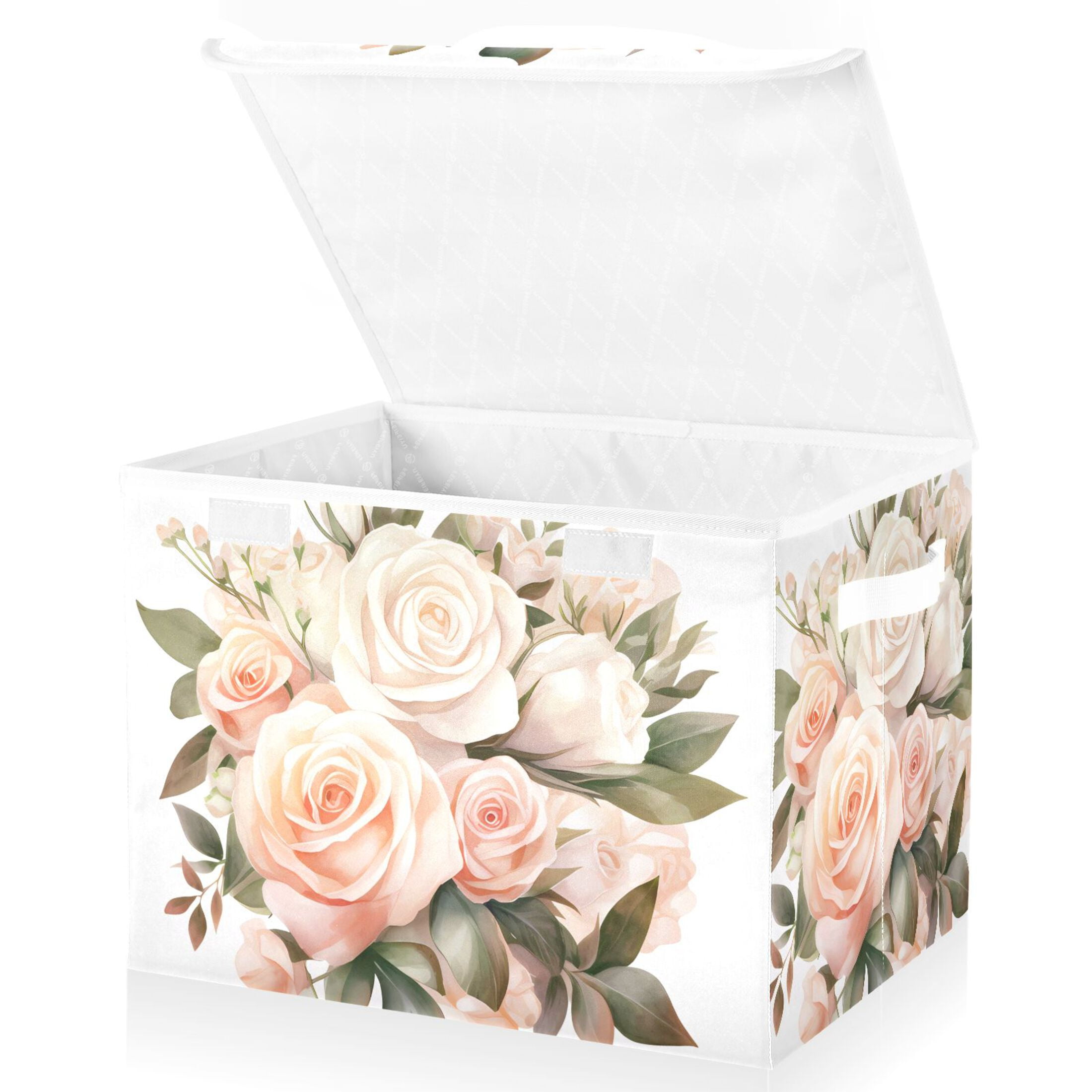 Roses Flowes Leaves Large Lidded Bin Foldable Storage Baskets Boxes ...