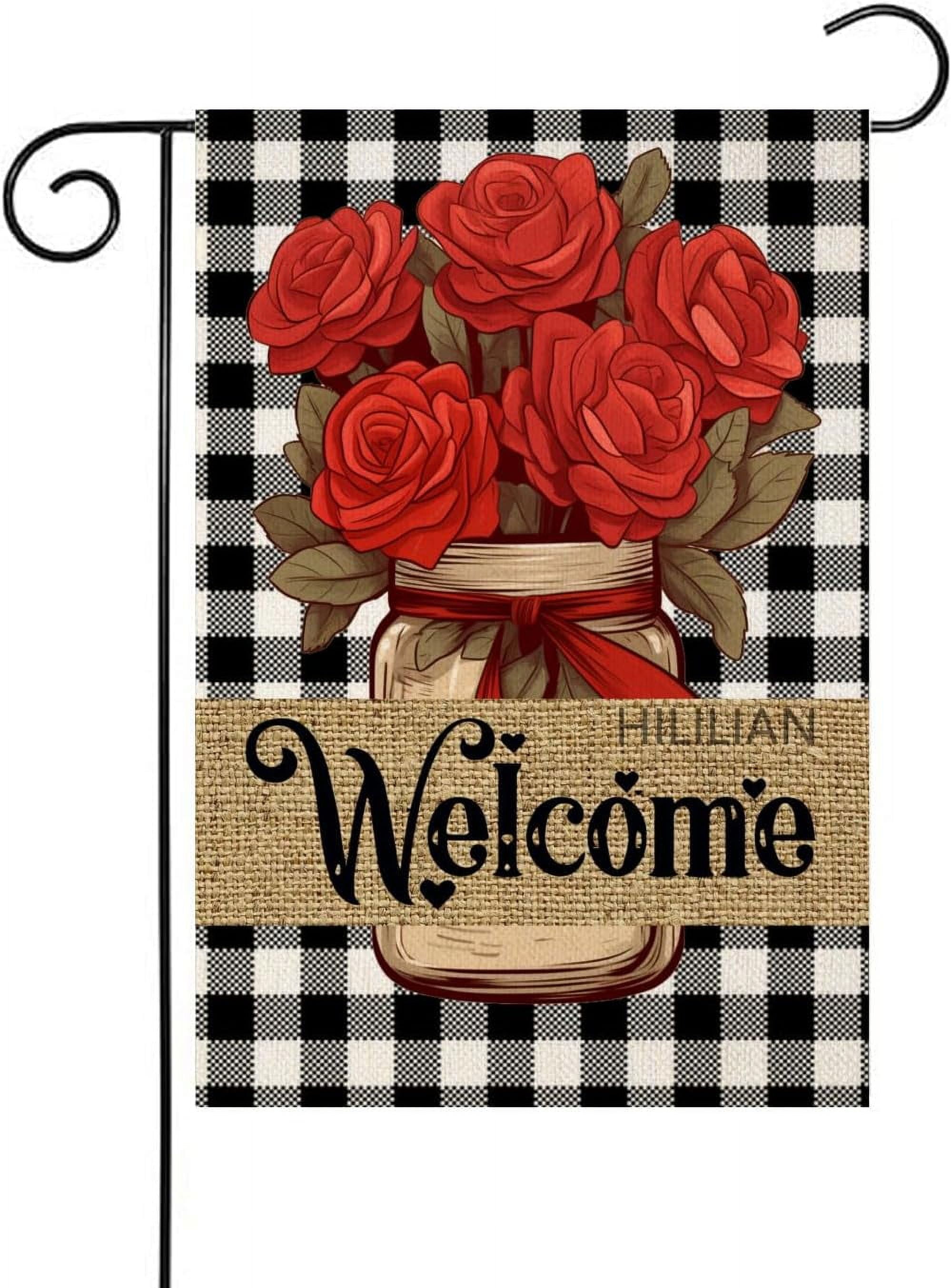 Roses Garden Flag for Outside Buffalo Plaid Check Welcome Flags Double ...