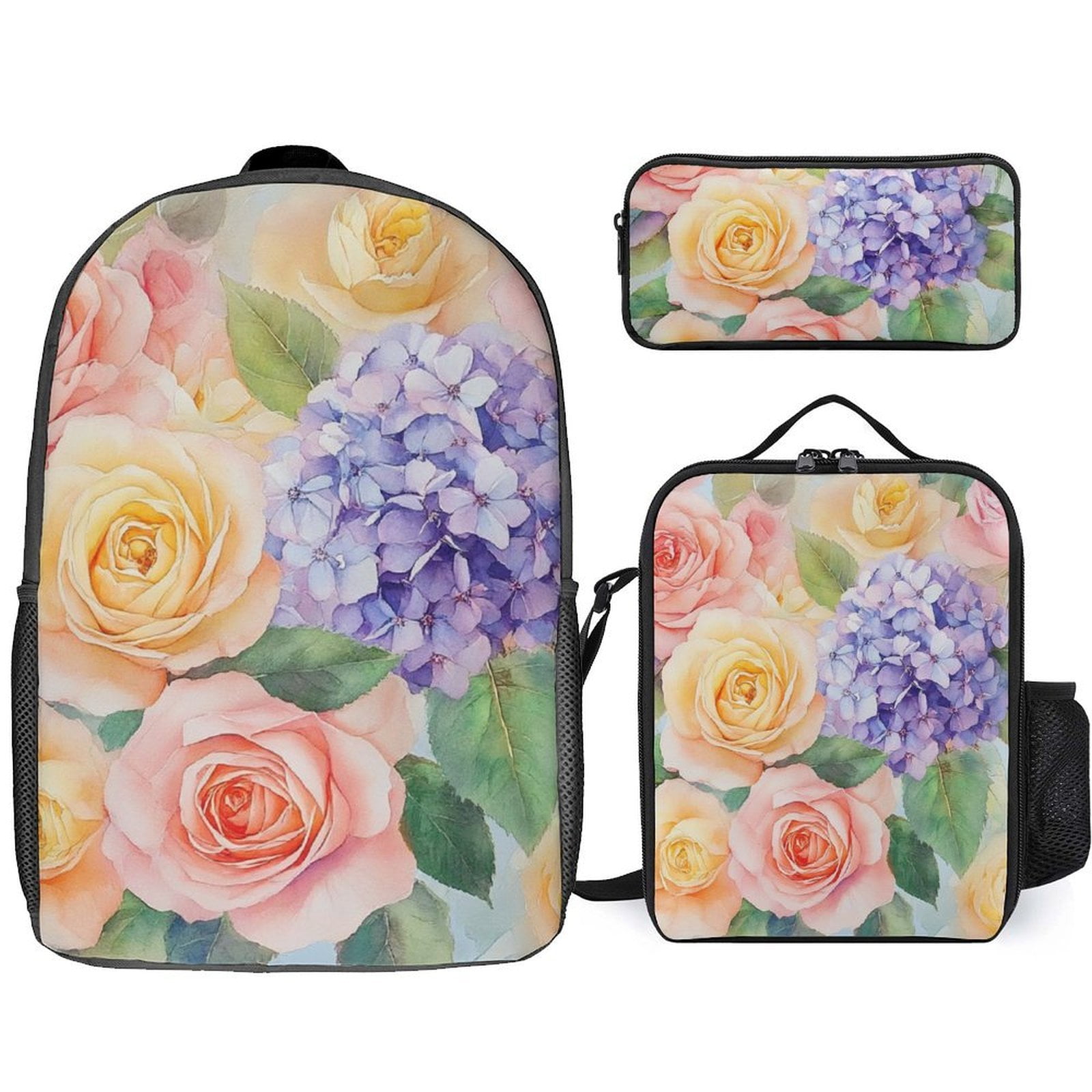 Roses Hydrangea Floral Print-1 3D Printed 3pcs/Set Bags Laptop Daypack ...