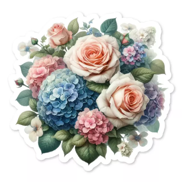 Roses Hydrangea Sticker, Water Resistant Laptop Water Bottle ...
