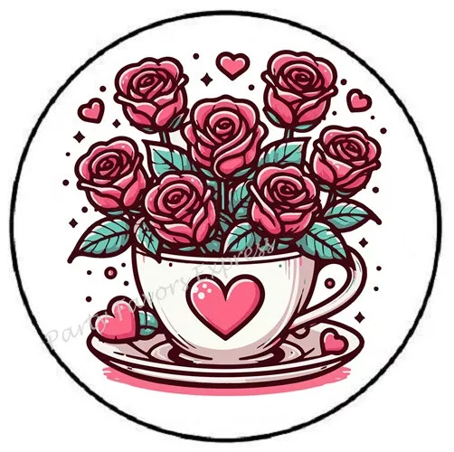 Roses In Teacup Stickers Party Favors Phone Decal Water Bottle Stickers ...
