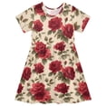 Roses Light Orange Background Short Sleeve Dress A-Line Cute Midi ...