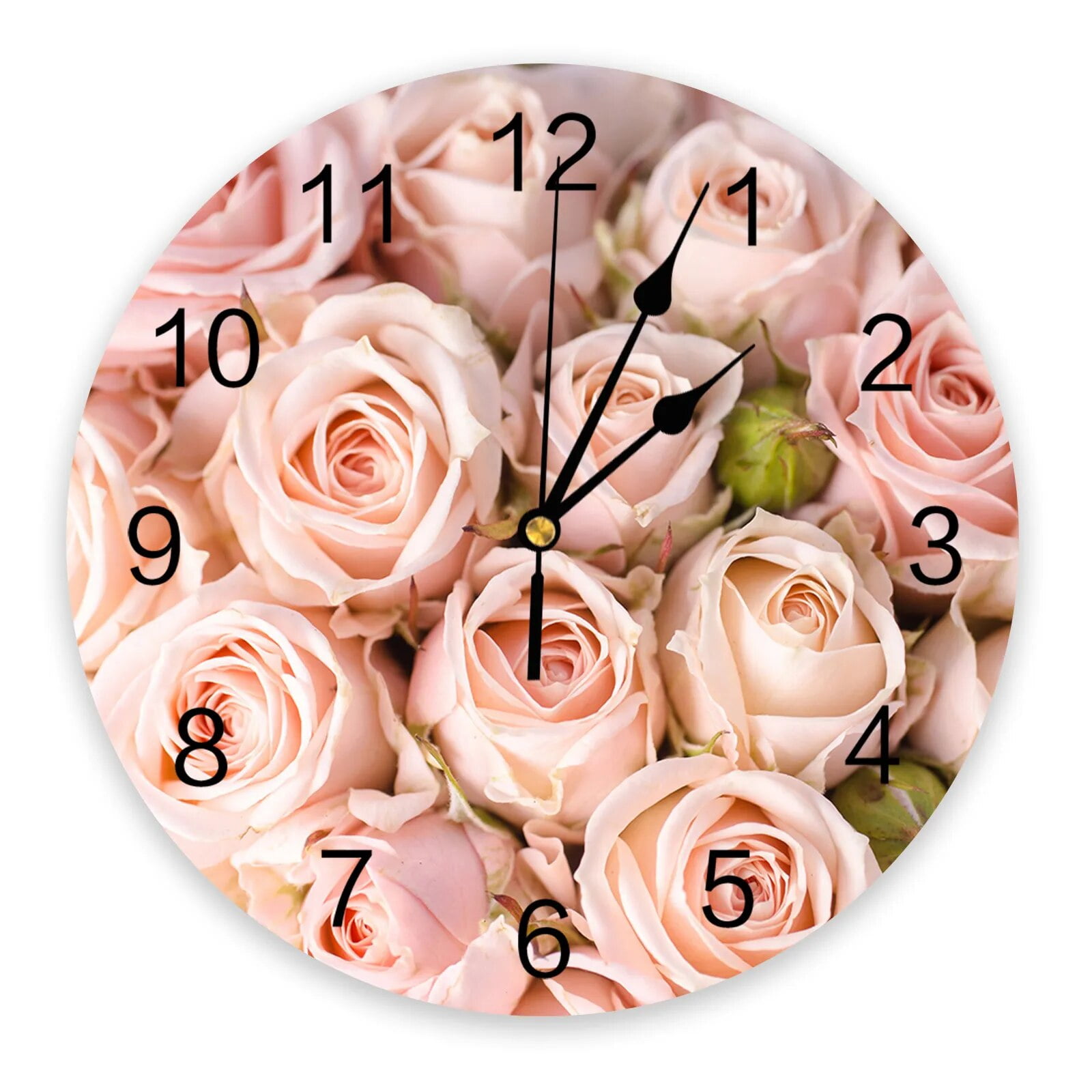 Roses Pink Flowers Clocks Wall Home Decor Modern Kitchen Room Bedroom ...