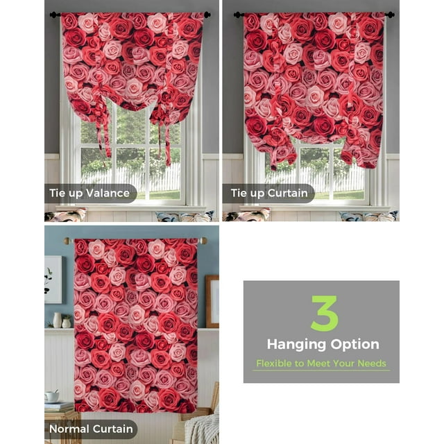 Roses Pink Flowers Curtains for Living Room Bedroom Modern Tie Up ...