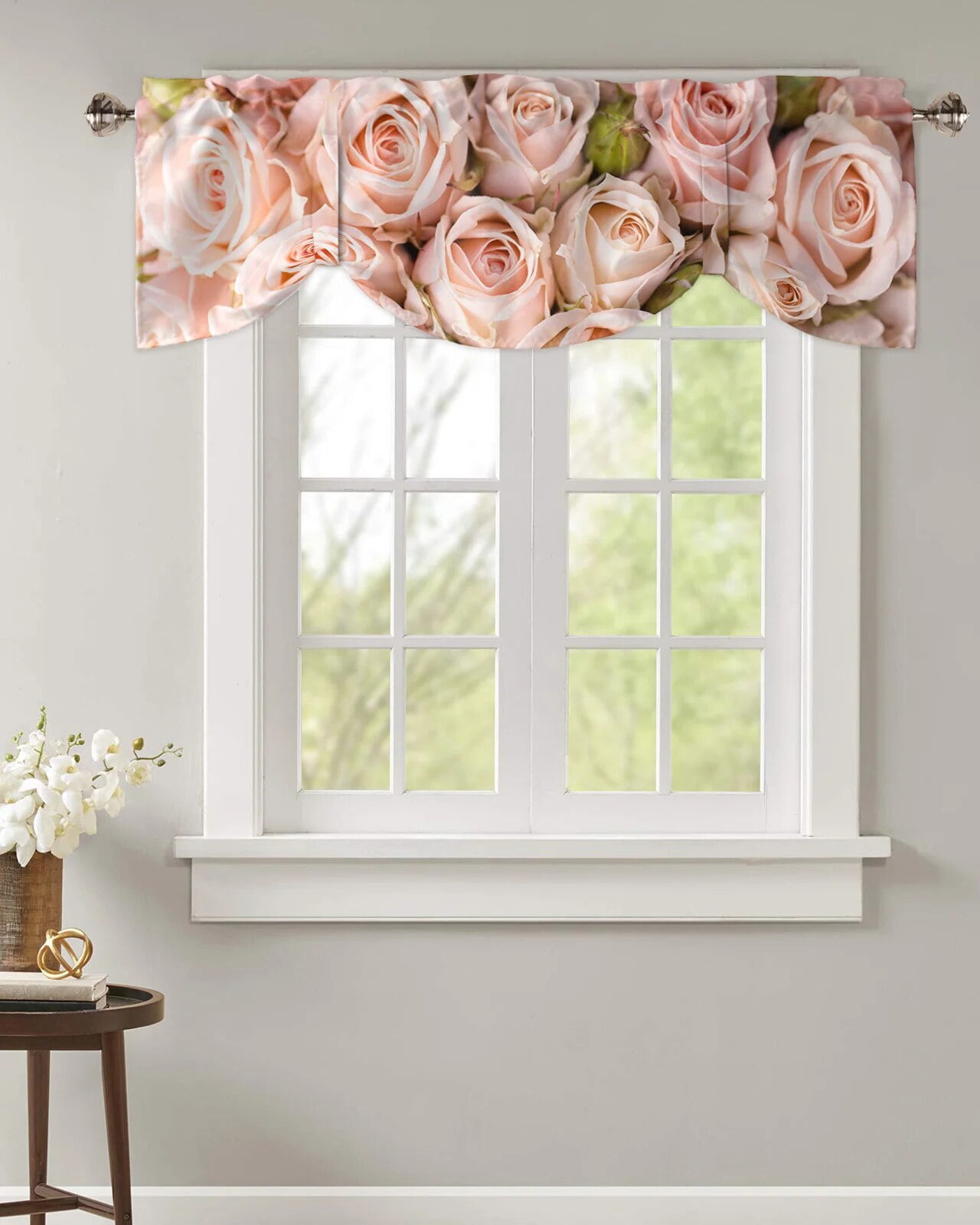 Roses Pink Flowers Small Curtain Rod Pocket Short Curtains Home Decor ...