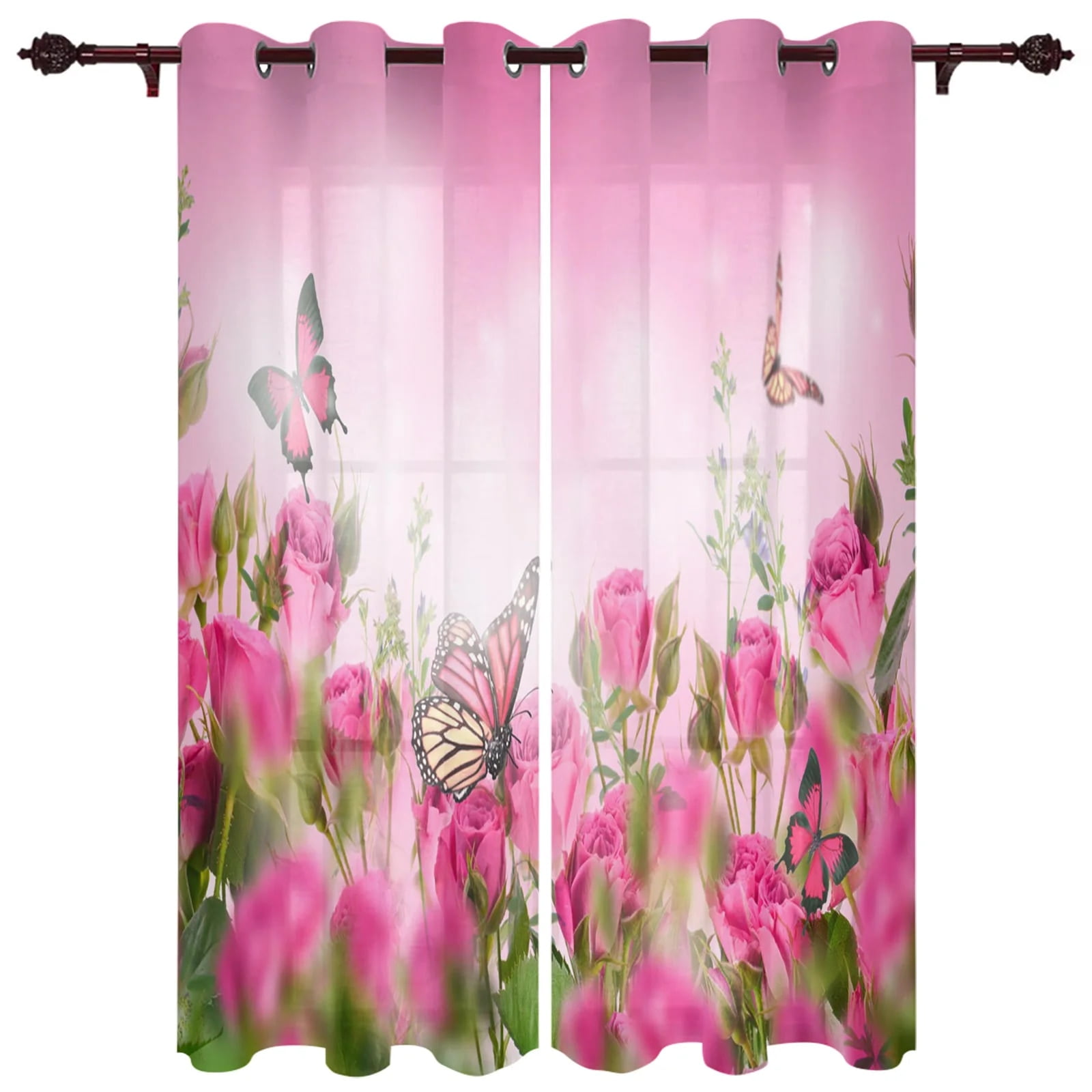 Roses Pink Flowers Window Curtain Bedroom Living Room Window Drapes ...
