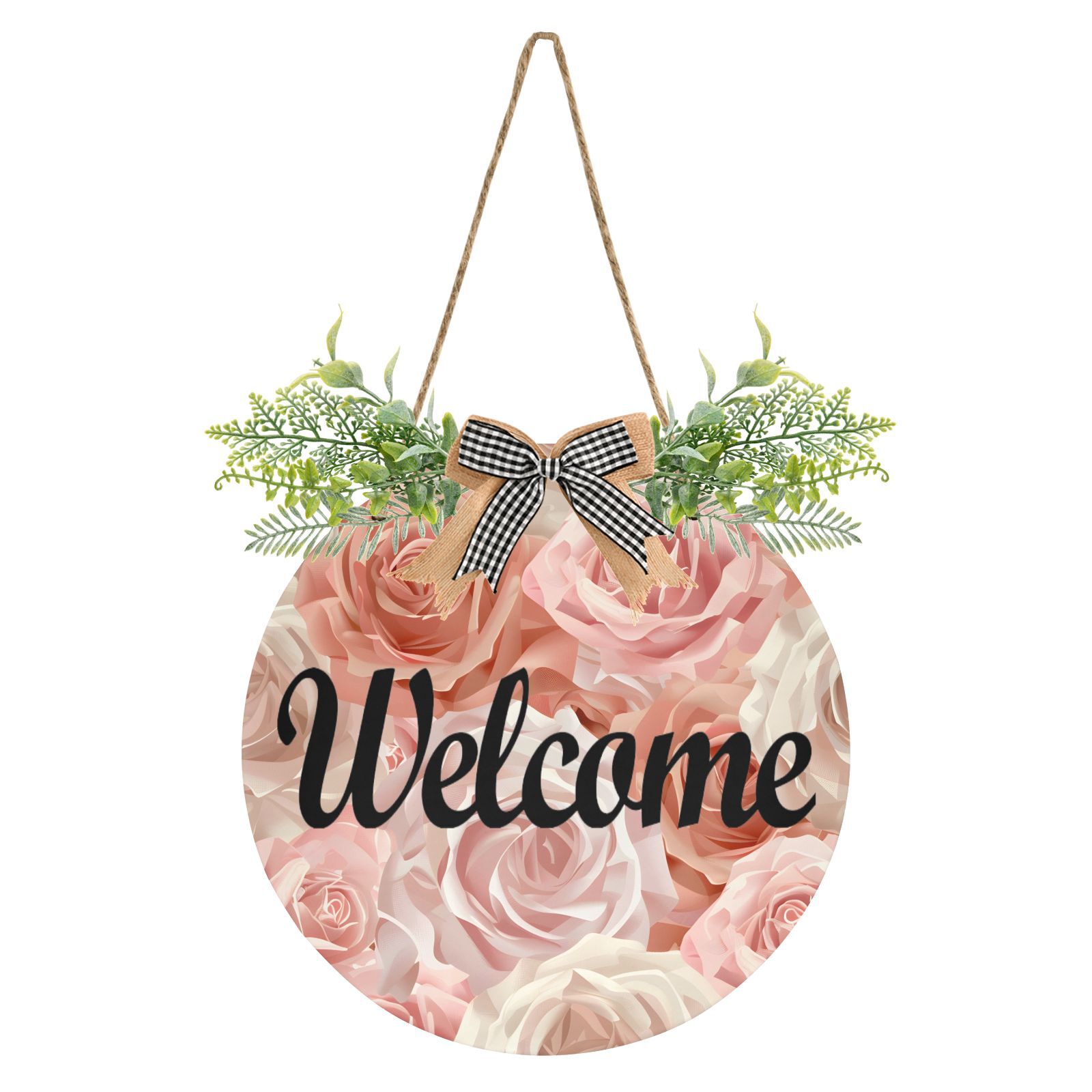 Roses Pink Welcome Sign for Front Door Wreath Door Sign for Farmhouse ...
