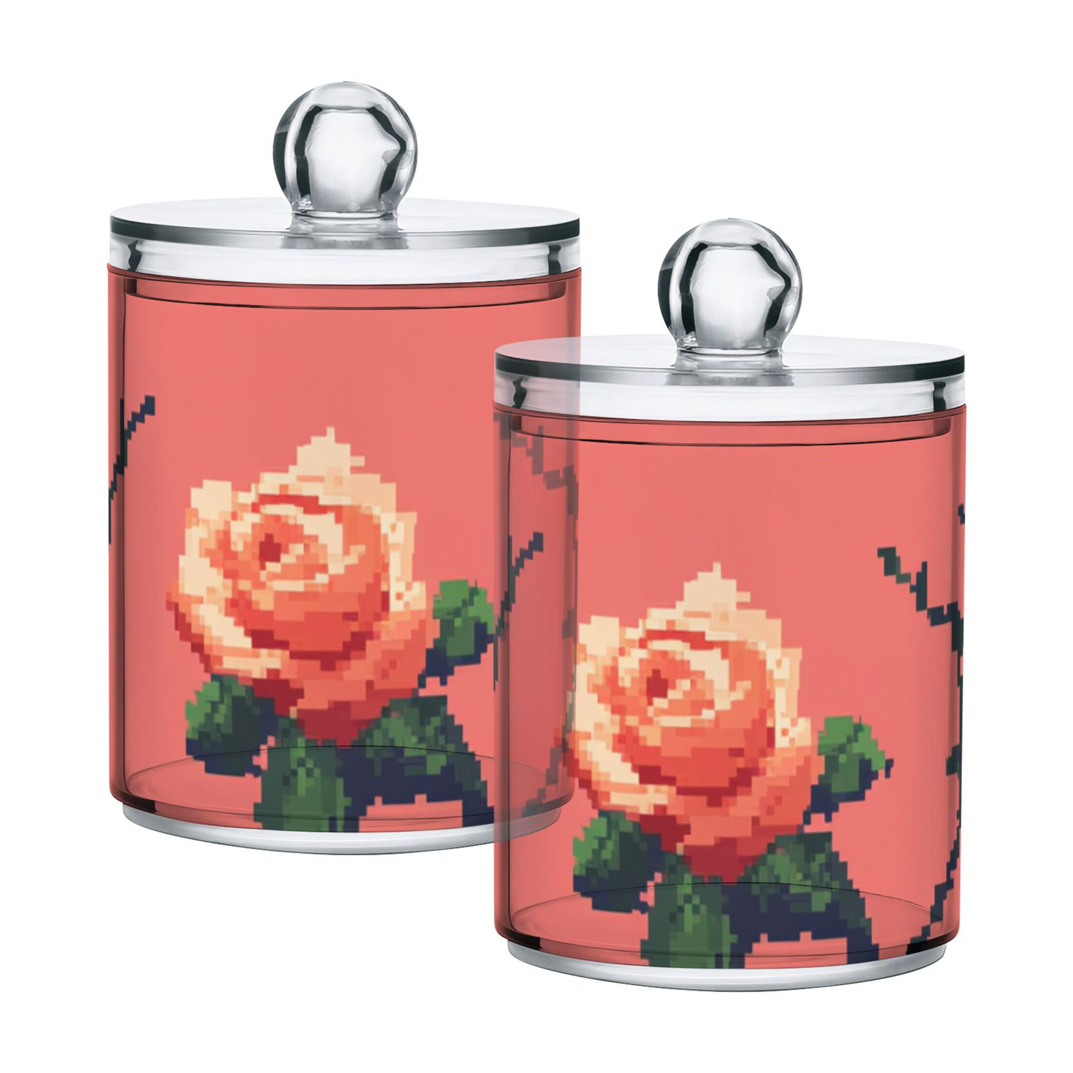 Roses Pixel Style Translucent Plastic Cans Storage Canisters with Lid ...