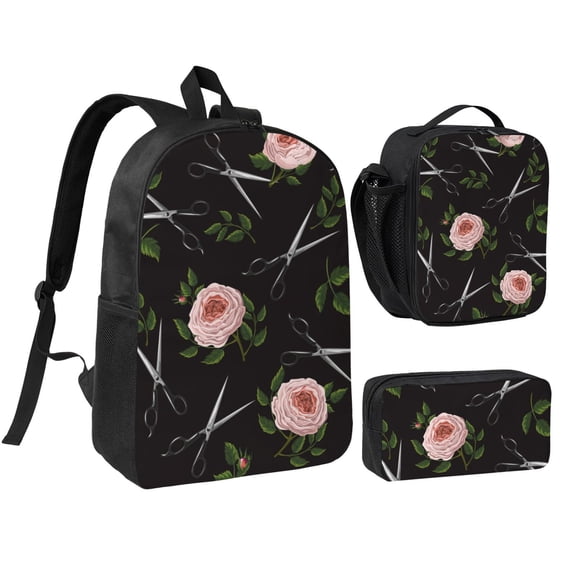 Roses Scissors Salon 17-inch Laptop Backpack 3-Piece Set with Insulated ...