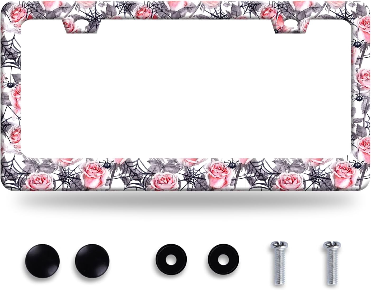 Roses Spider Web License Plate Frame Beautiful Floral License Plate ...
