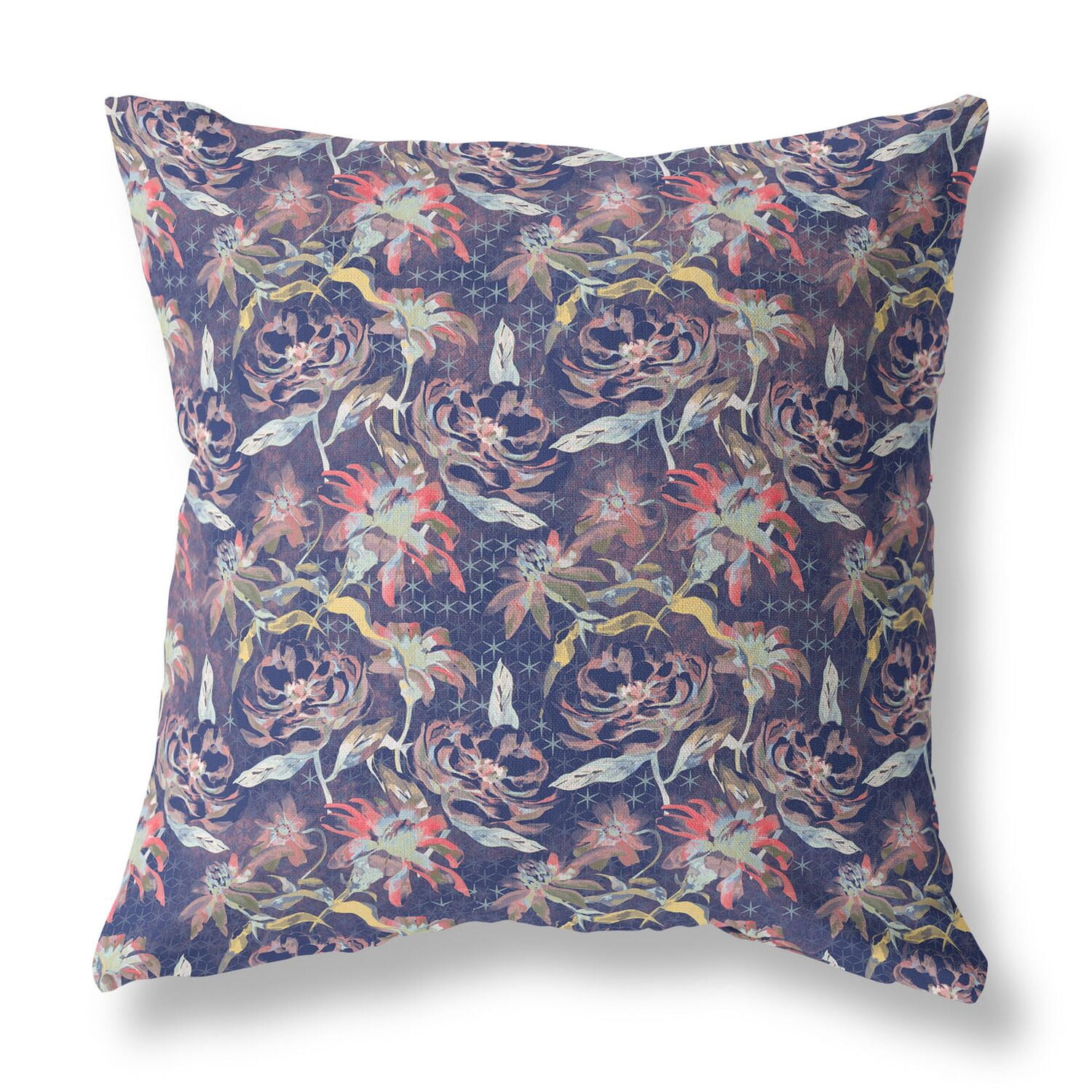 Roses Sprayed Stars Indoor/Outdoor Fabric Pillow in Midnight Blue 26x26 ...