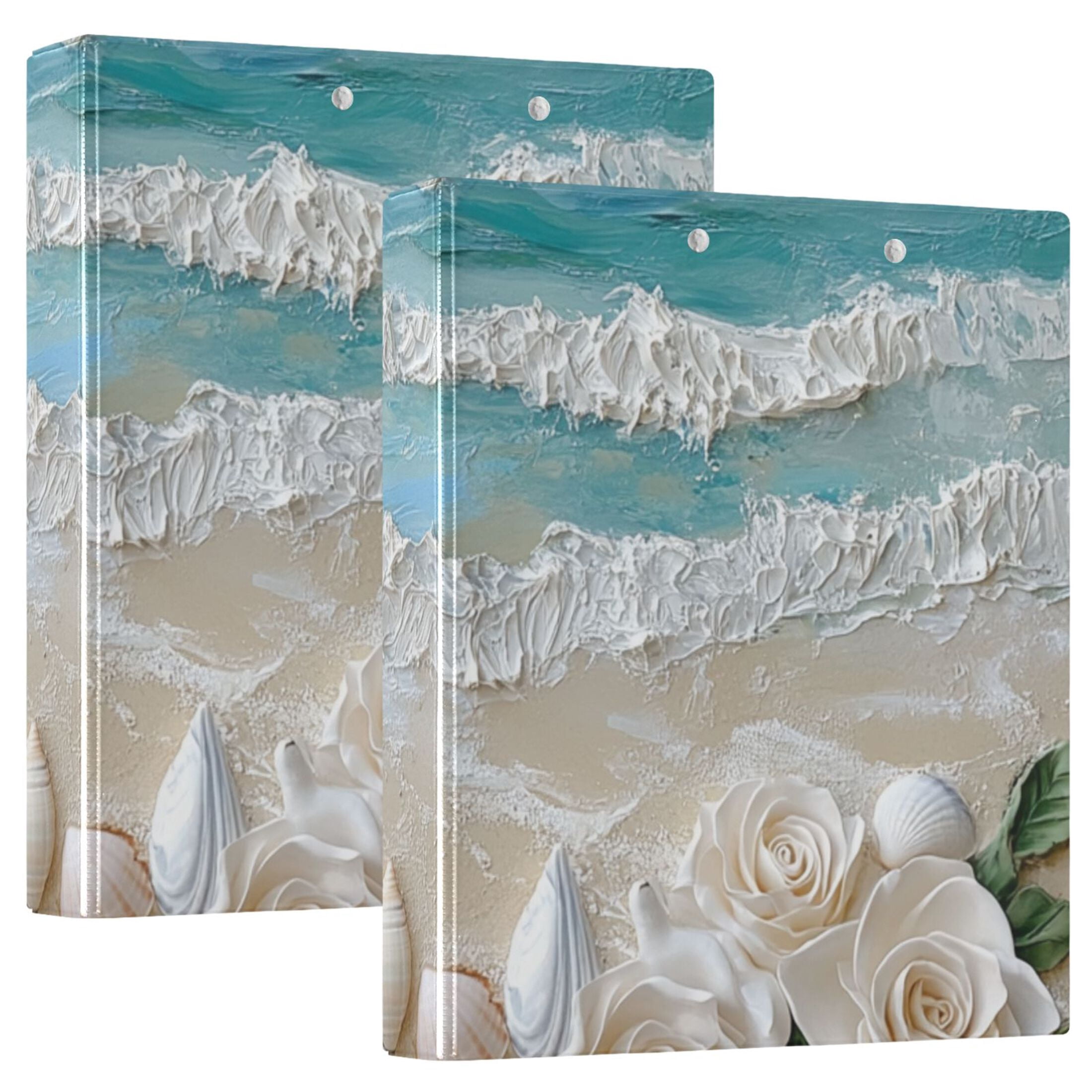 Roses Starfish Shells Beach Oil Painting Round Ring Binder 3 Rings 1.5 ...