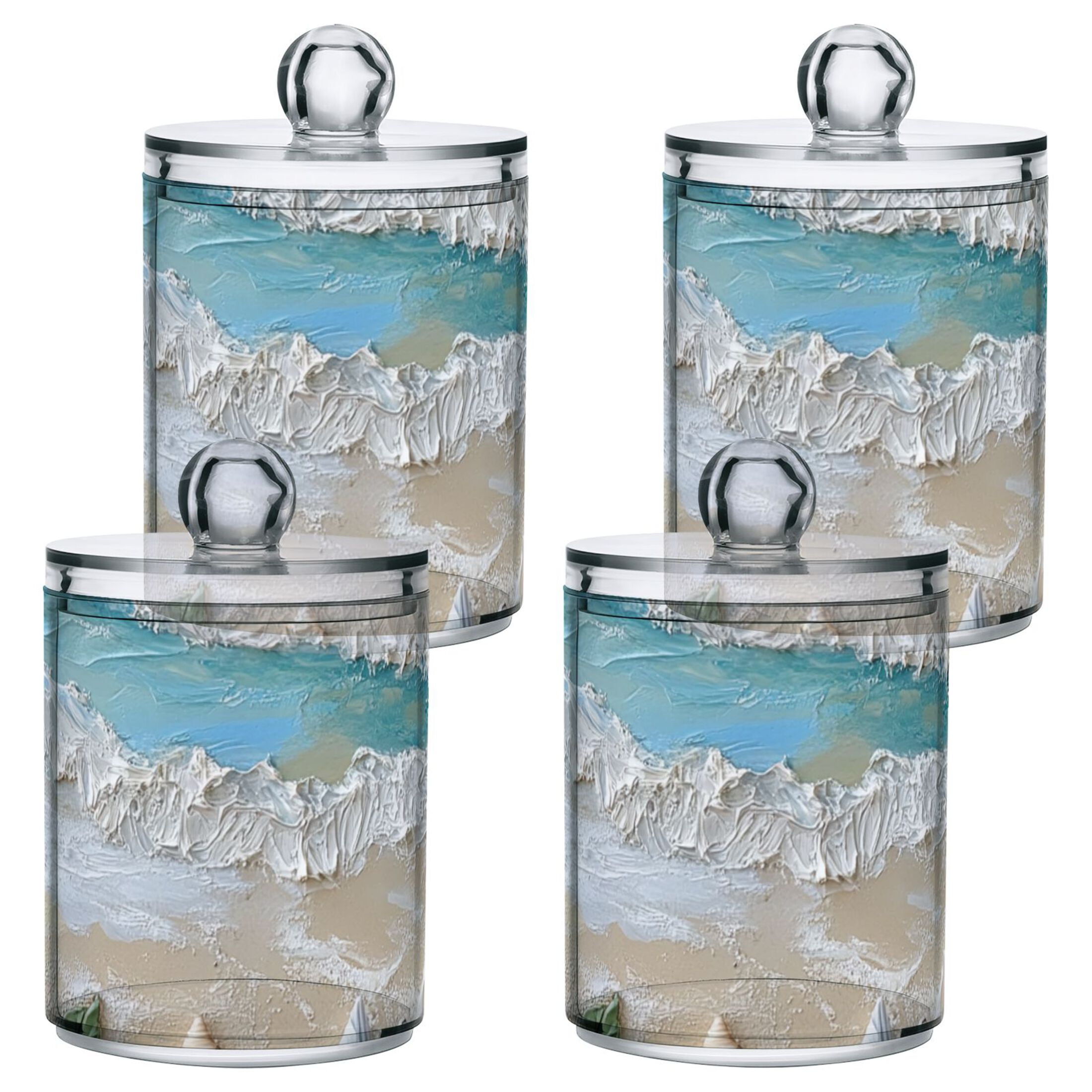 Roses Starfish Shells Beach Oil Painting Translucent Plastic Cans ...