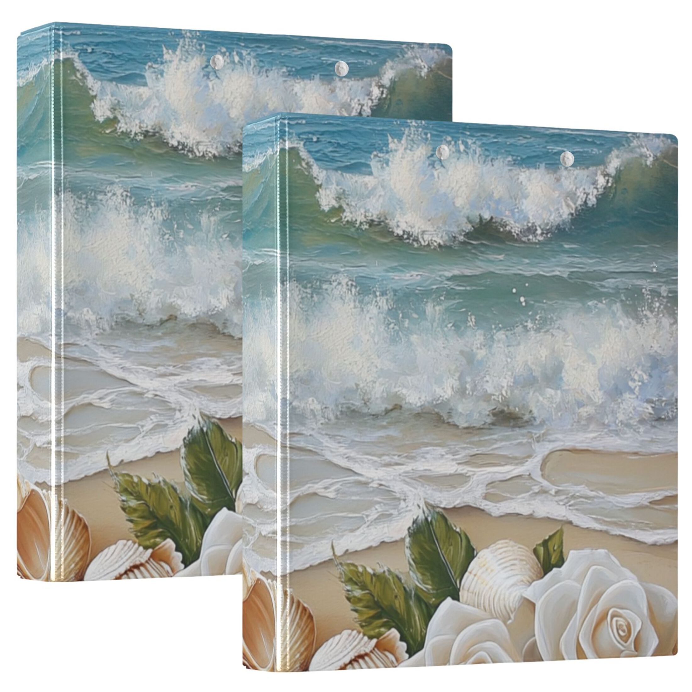 Roses Starfishes Shells Seaside Round Ring Binder 3 Rings 1.5" Capacity ...