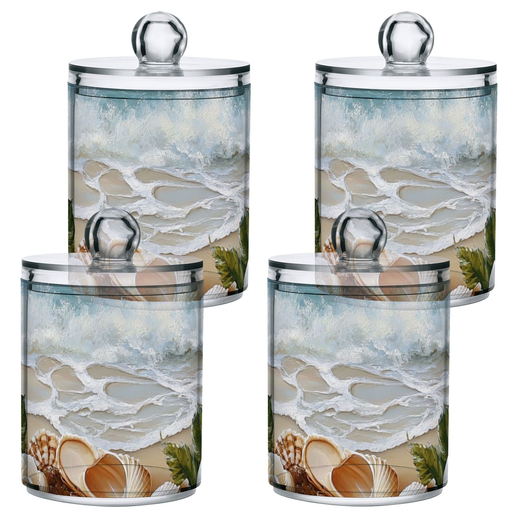 Roses Starfishes Shells Seaside Translucent Plastic Cans Storage ...