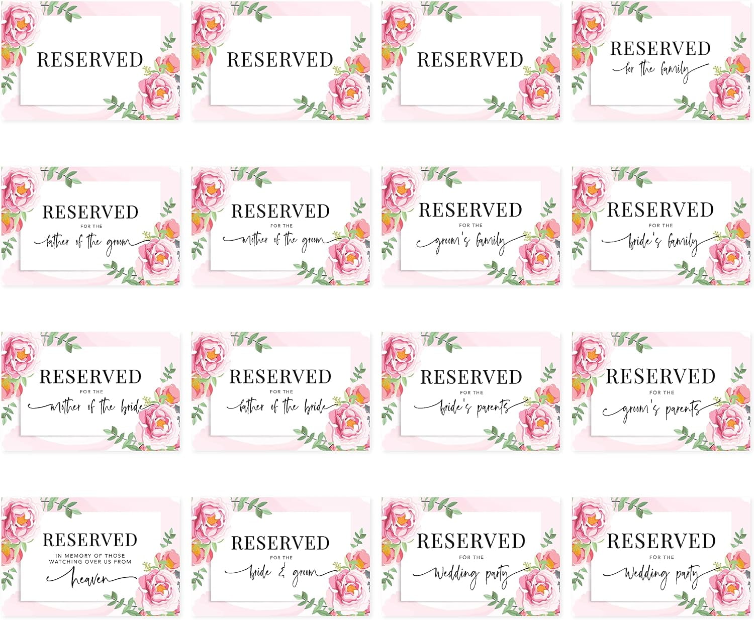 Roses Table Reserved Signs for Wedding Reception, Ceremony, 4 x 6 ...