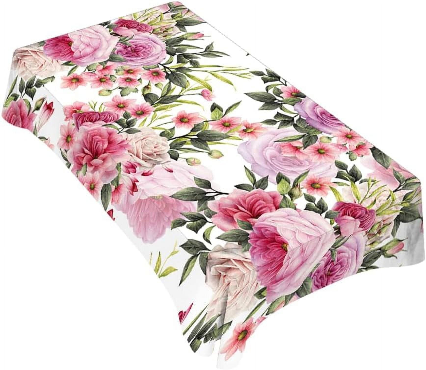 Roses Tablecloth 60x84 Inch Rectangular Wreath Pretty Floral Pink Peony ...