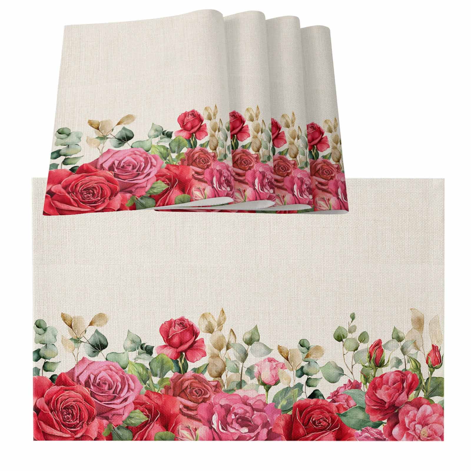 Roses Valentine's Day Placemats for Dinning Table Set of 6, Eucalyptus ...