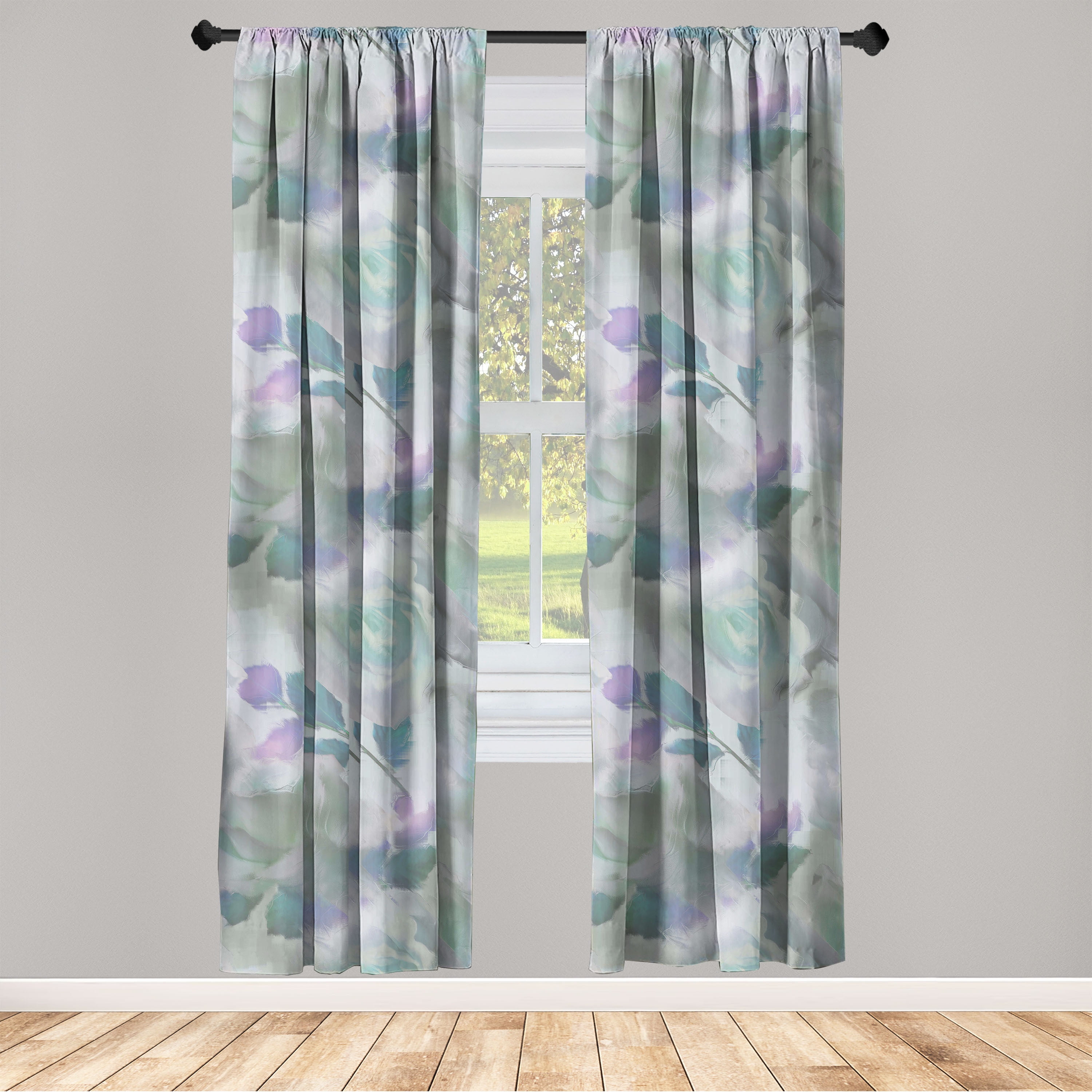 Roses Window Curtains, Blurry Style Abstract Flowers Watercolor ...