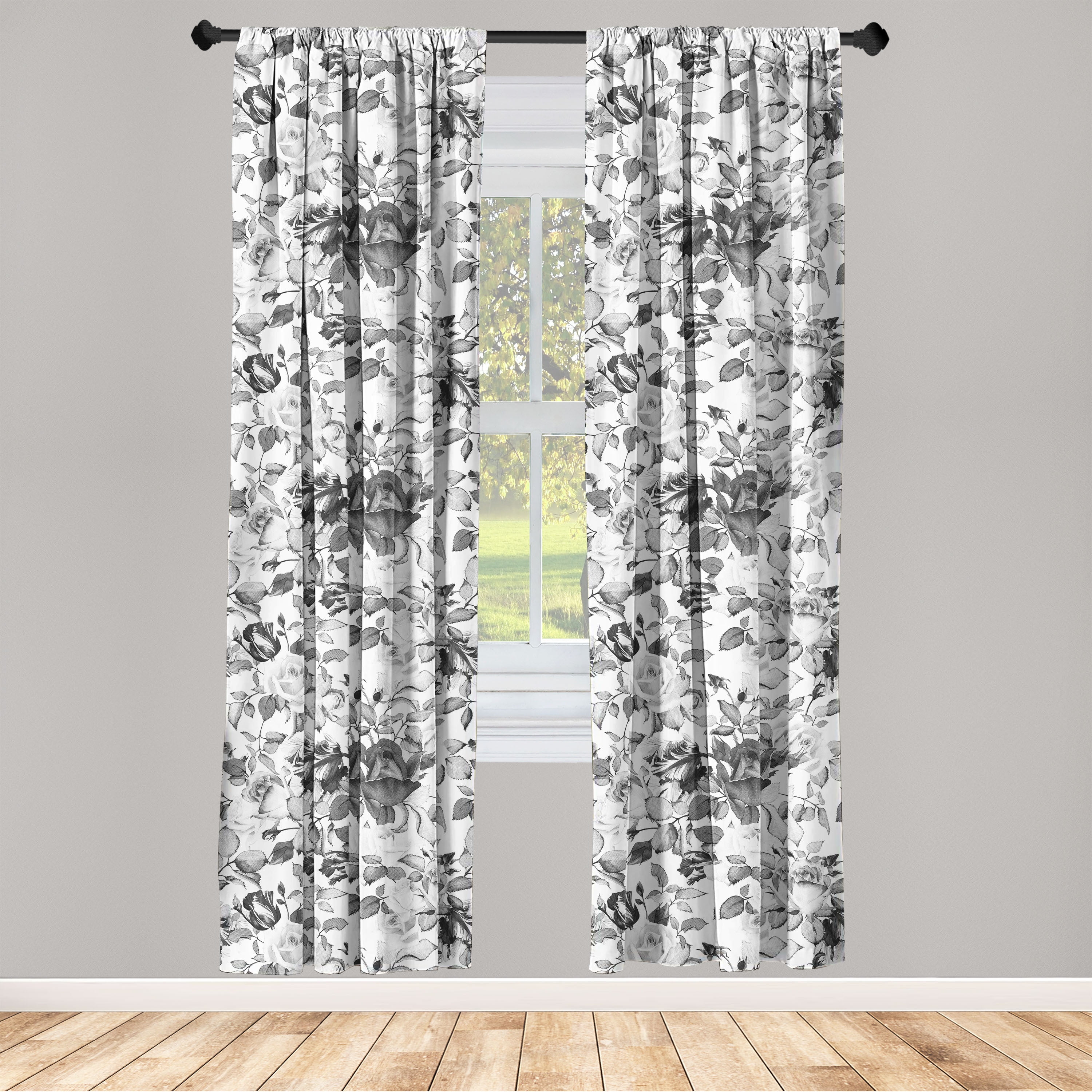 Roses Window Curtains, Romantic Branches of Innocent Burgeoning Flowers ...