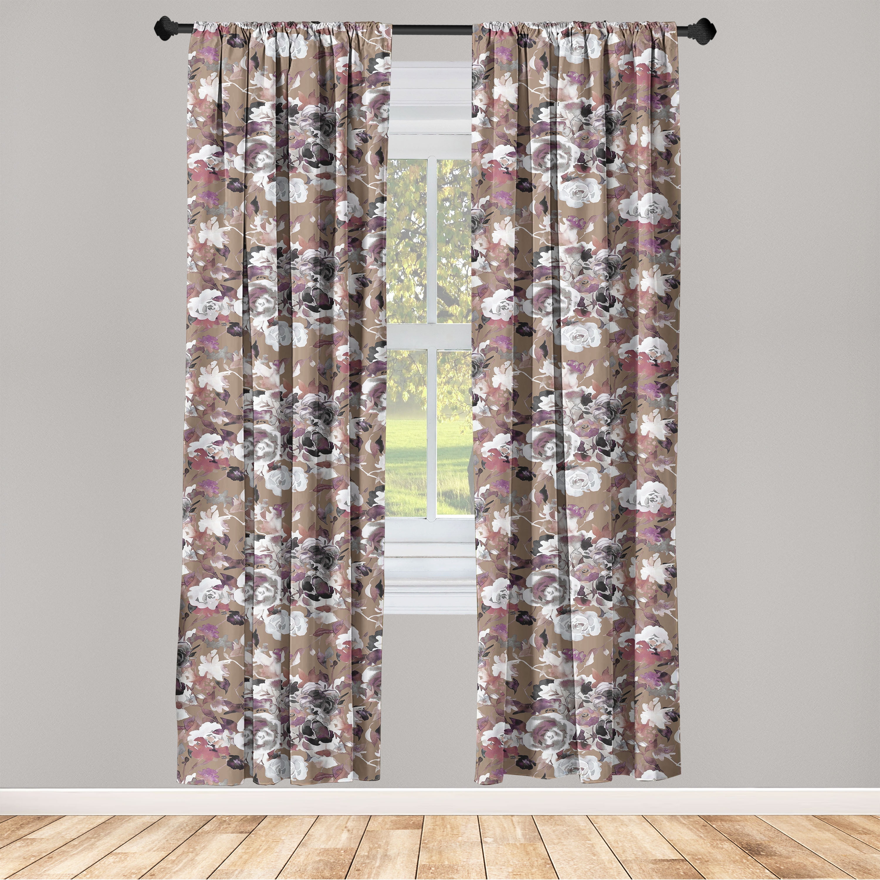 Roses Window Curtains, Vintage Blossoms of Romantic Watercolor Branches ...