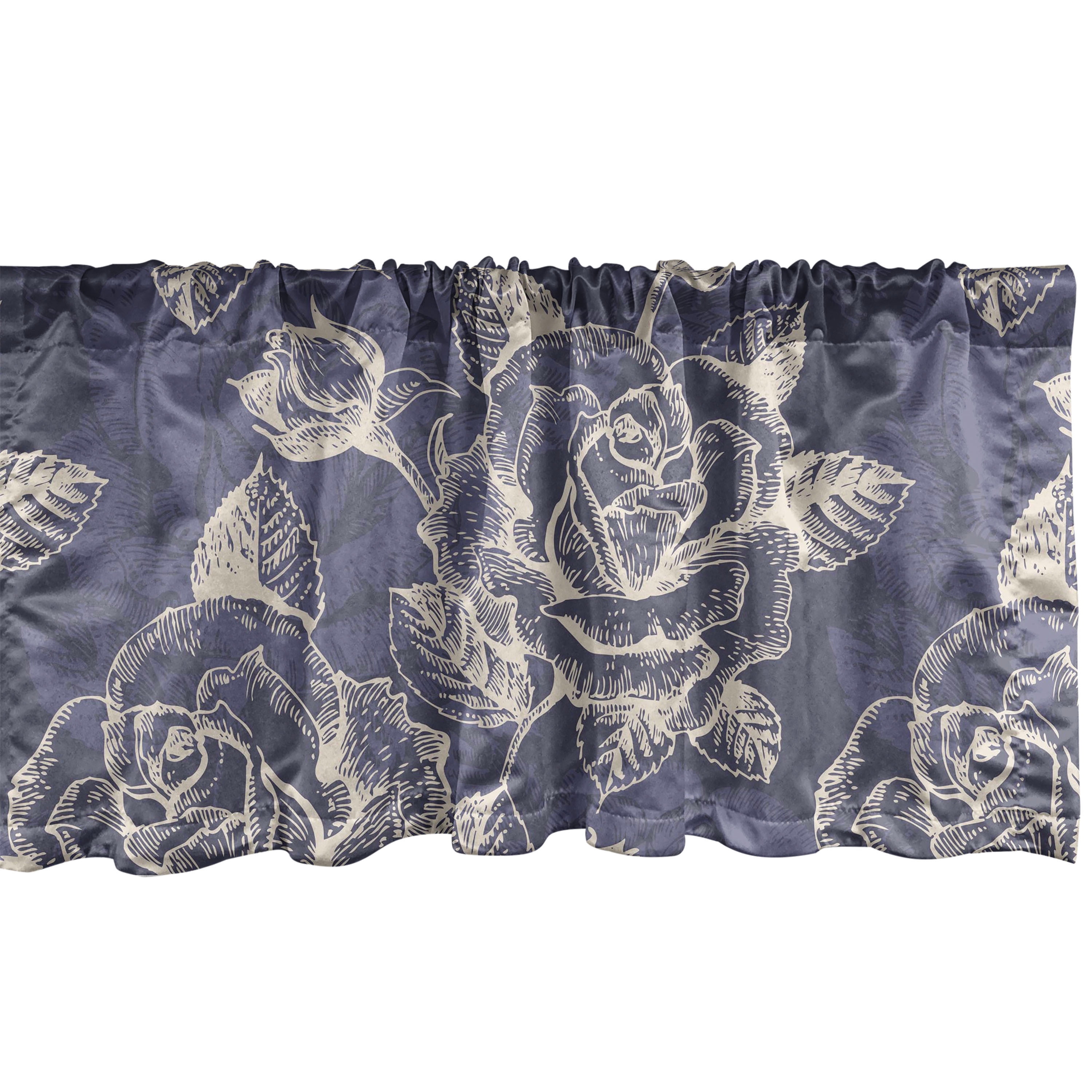 Roses Window Valance, Blossoming Petals Wild Flowers and Leaves ...