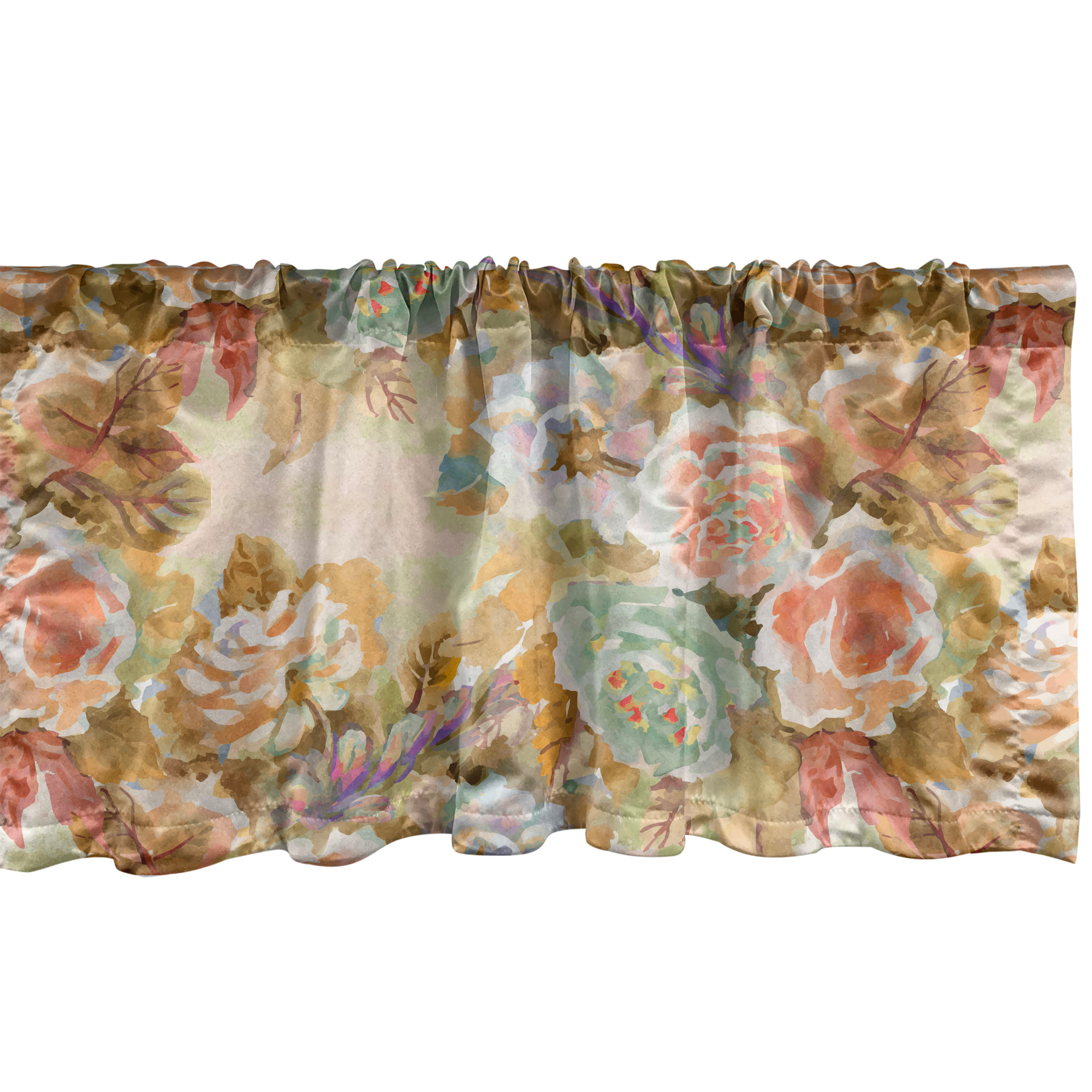 Roses Window Valance, Colorful Garden with Watercolor Blossoming Leaves ...