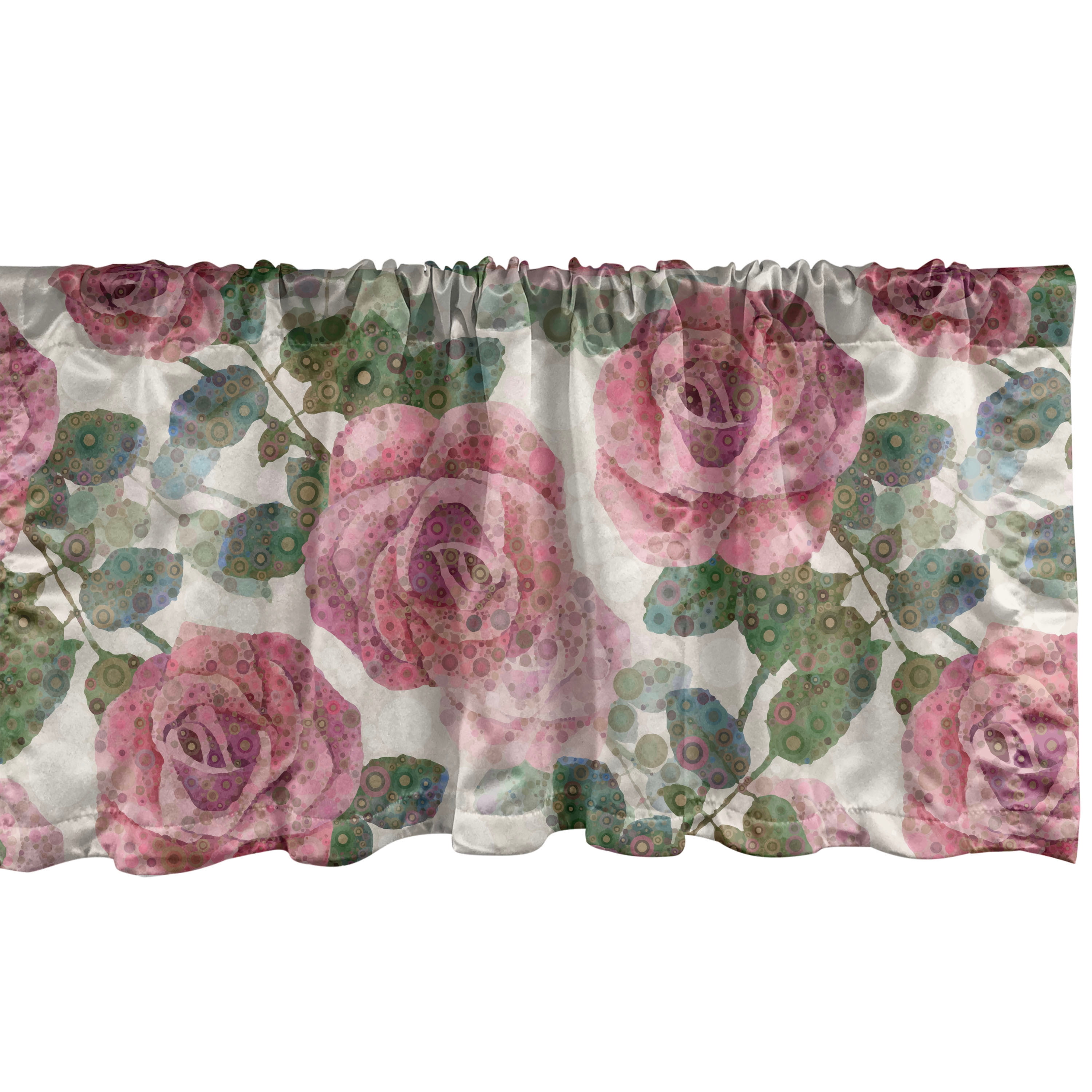Roses Window Valance, English Garden Blossoms with Retro Groovy ...