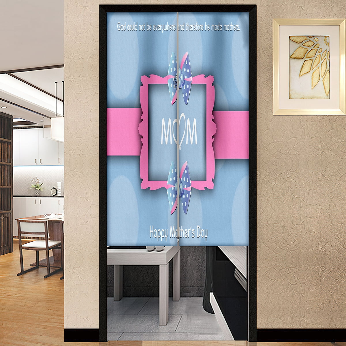 Roses Wood Planks Red Heart Japanese Door Curtain Kitchen No Punching ...