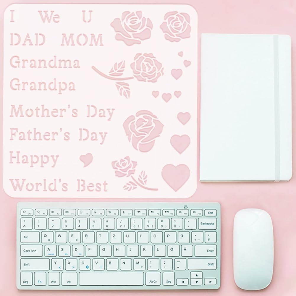 Roses and Words Stencil for Painting 11.8x11.8 inch Hollowed Family ...
