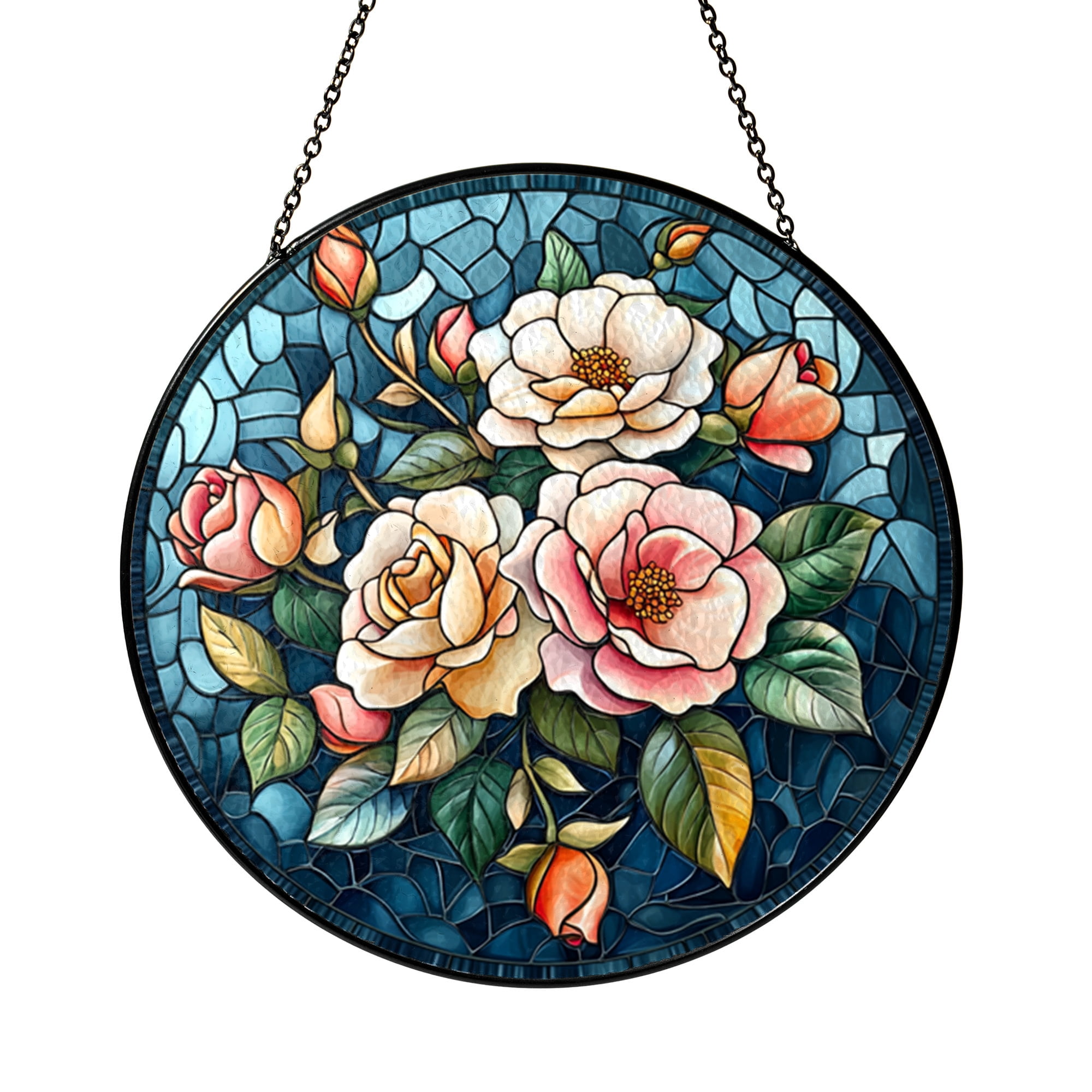 Roses at Night Stained Glass Style Circular Window Suncatcher - Walmart.com